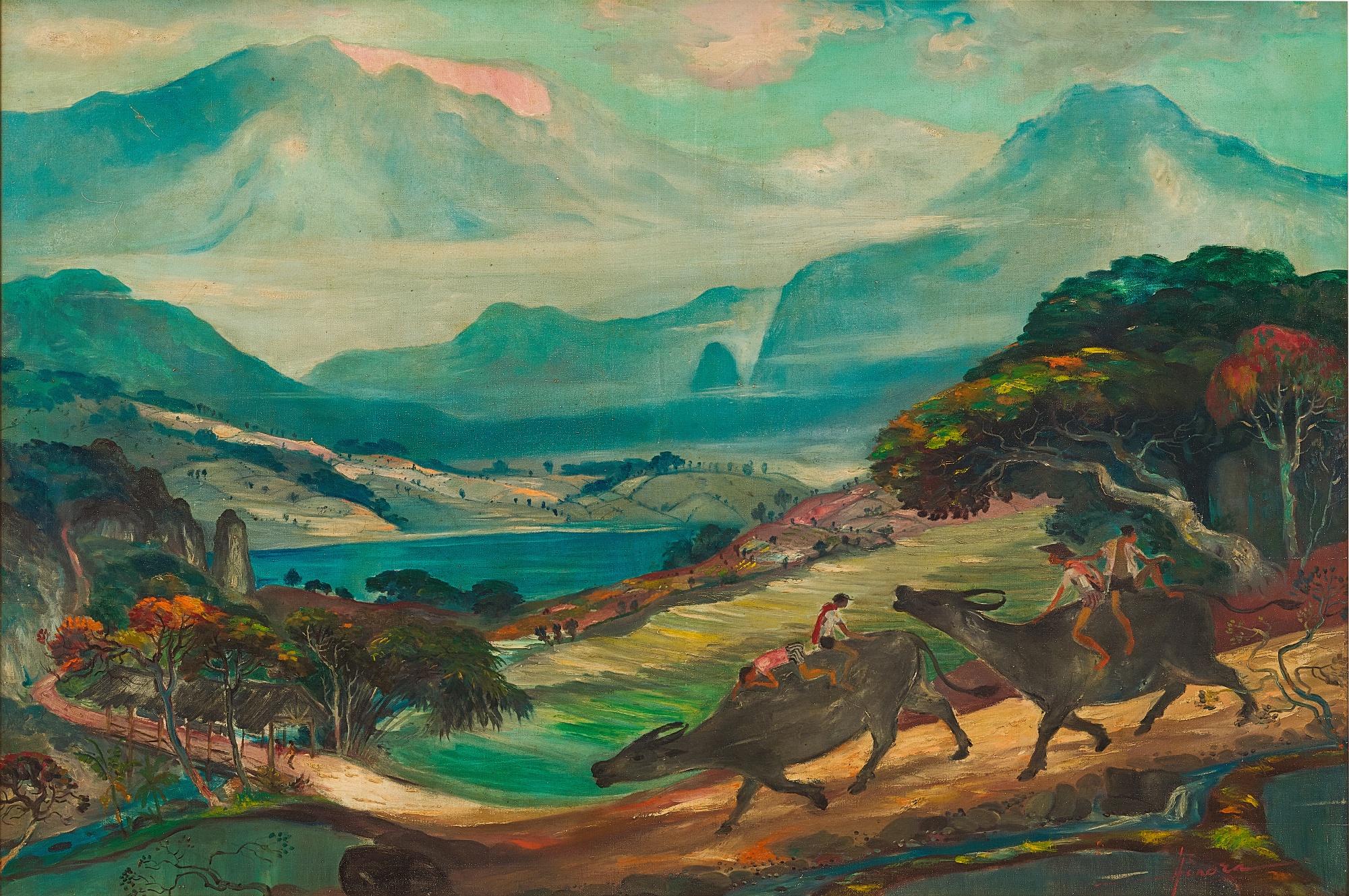 Hendra Gunawan 亨德拉·古拿溫 | Landscape with Buffaloes 風景與水牛 | Modern ...