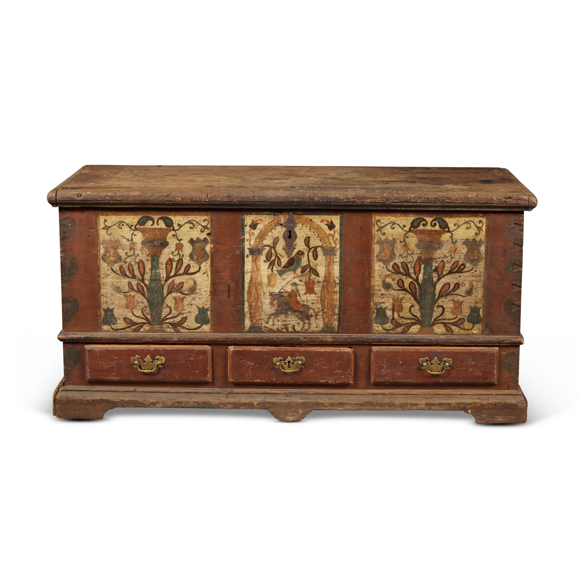 Chippendale Polychrome Paint-Decorated Poplar Blanket Chest with ...