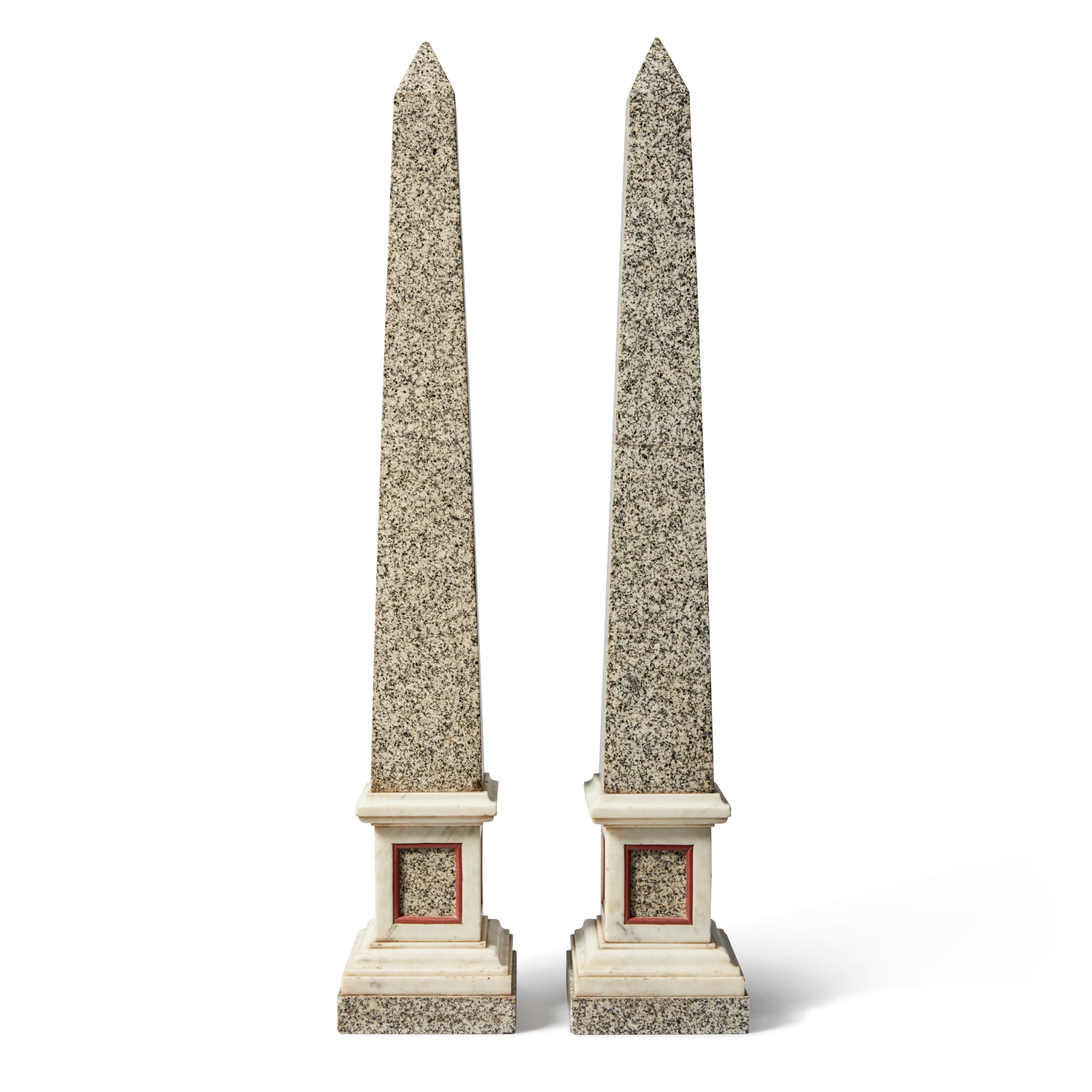A Pair of Large Italian Neoclassical Granite and Marble Obelisks ...