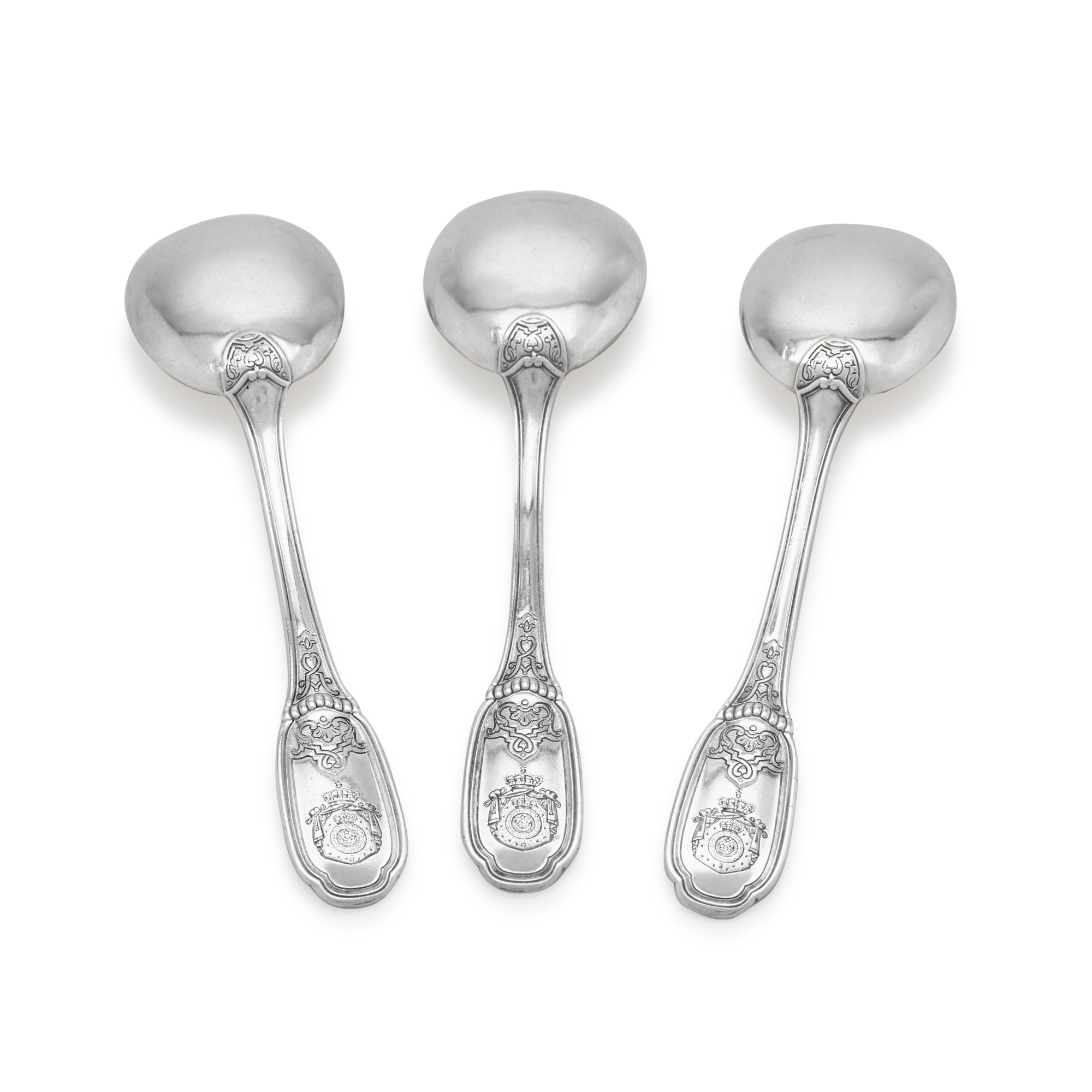 King Farouk: Three silver sorbet spoons, Henri Laparra, with 1st ...