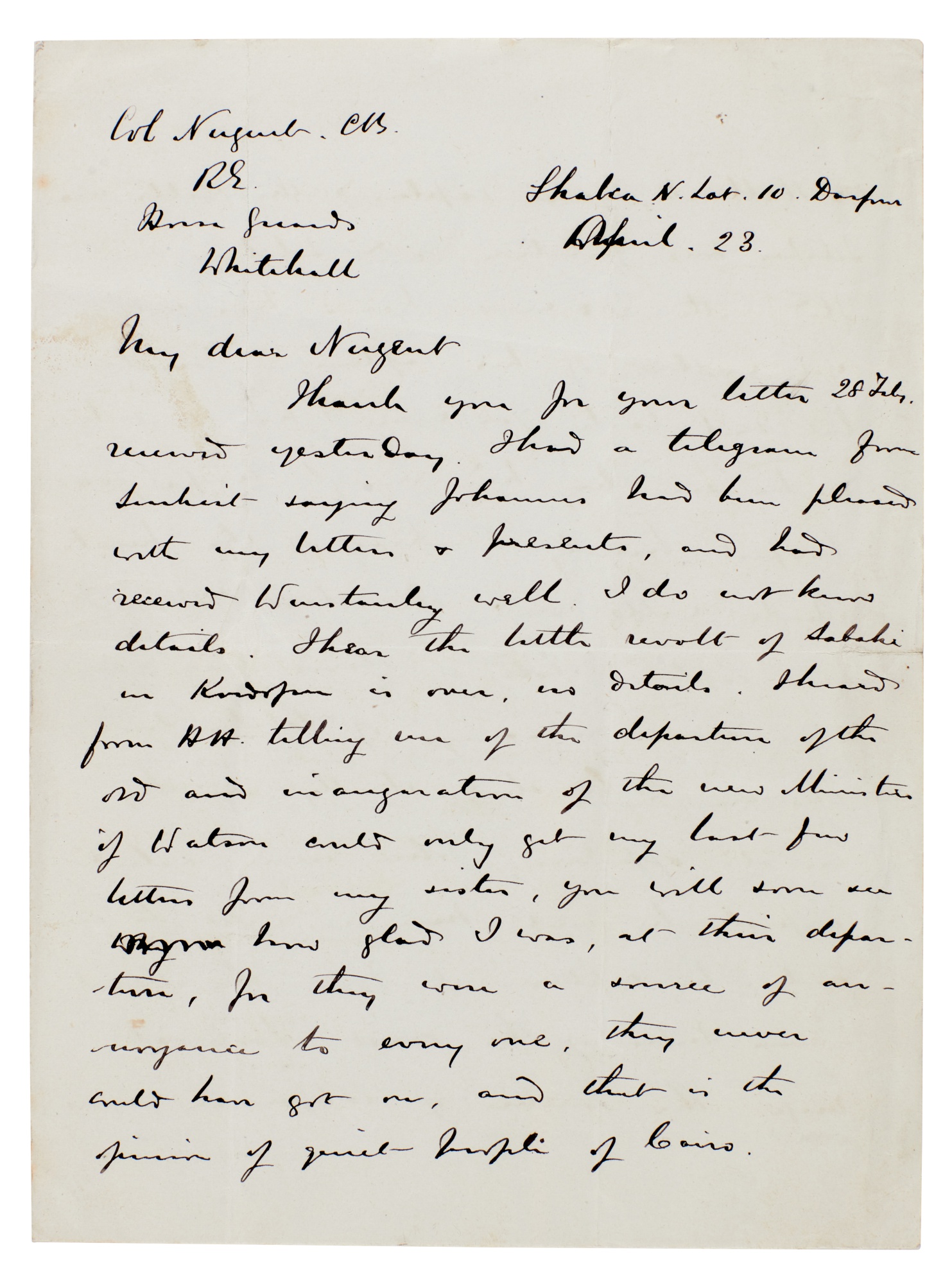 General C.G. Gordon | Autograph letter signed, to Col. Nugent, with a ...