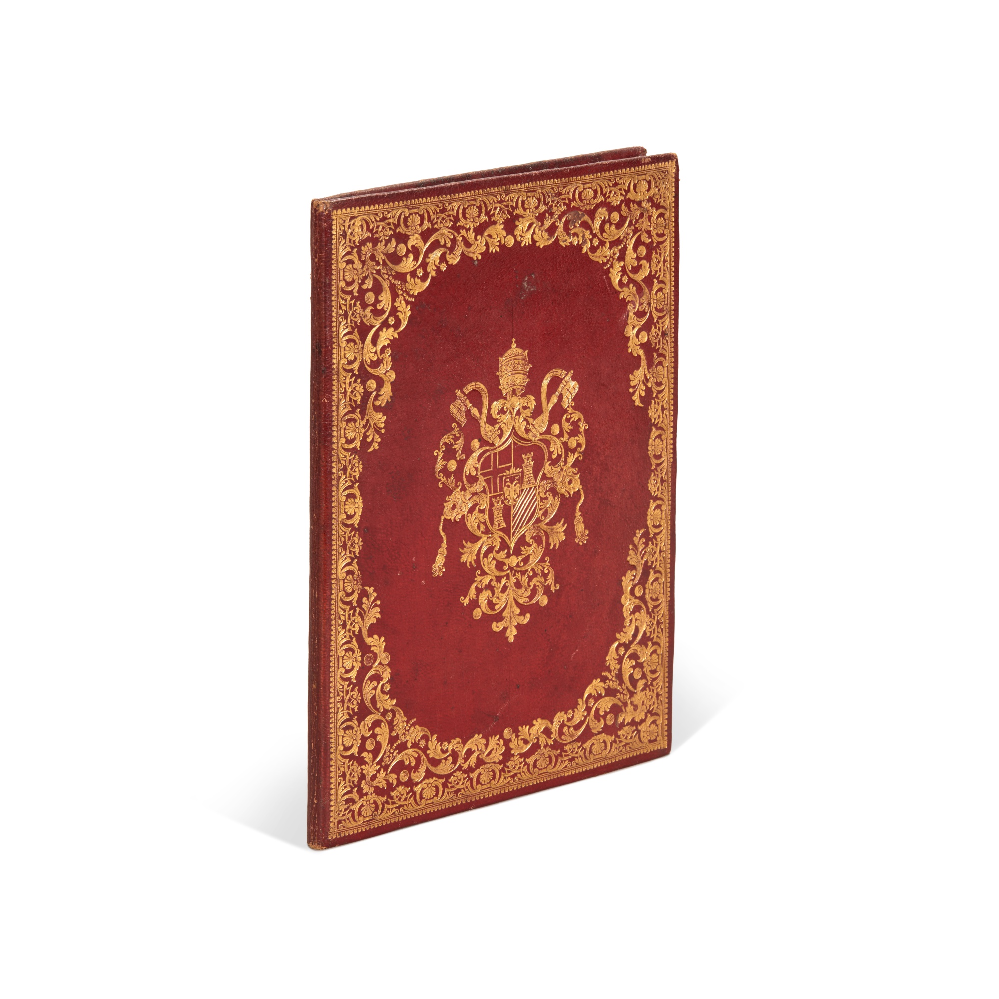 Bindings | Two Scottish wheel bindings and a papal binding, all in red ...