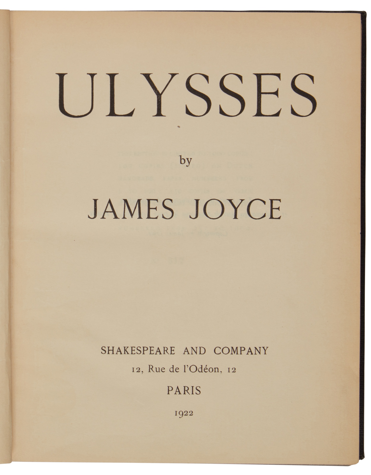 Joyce, James | First edition of Ulysses, one of 750 numbered copies ...