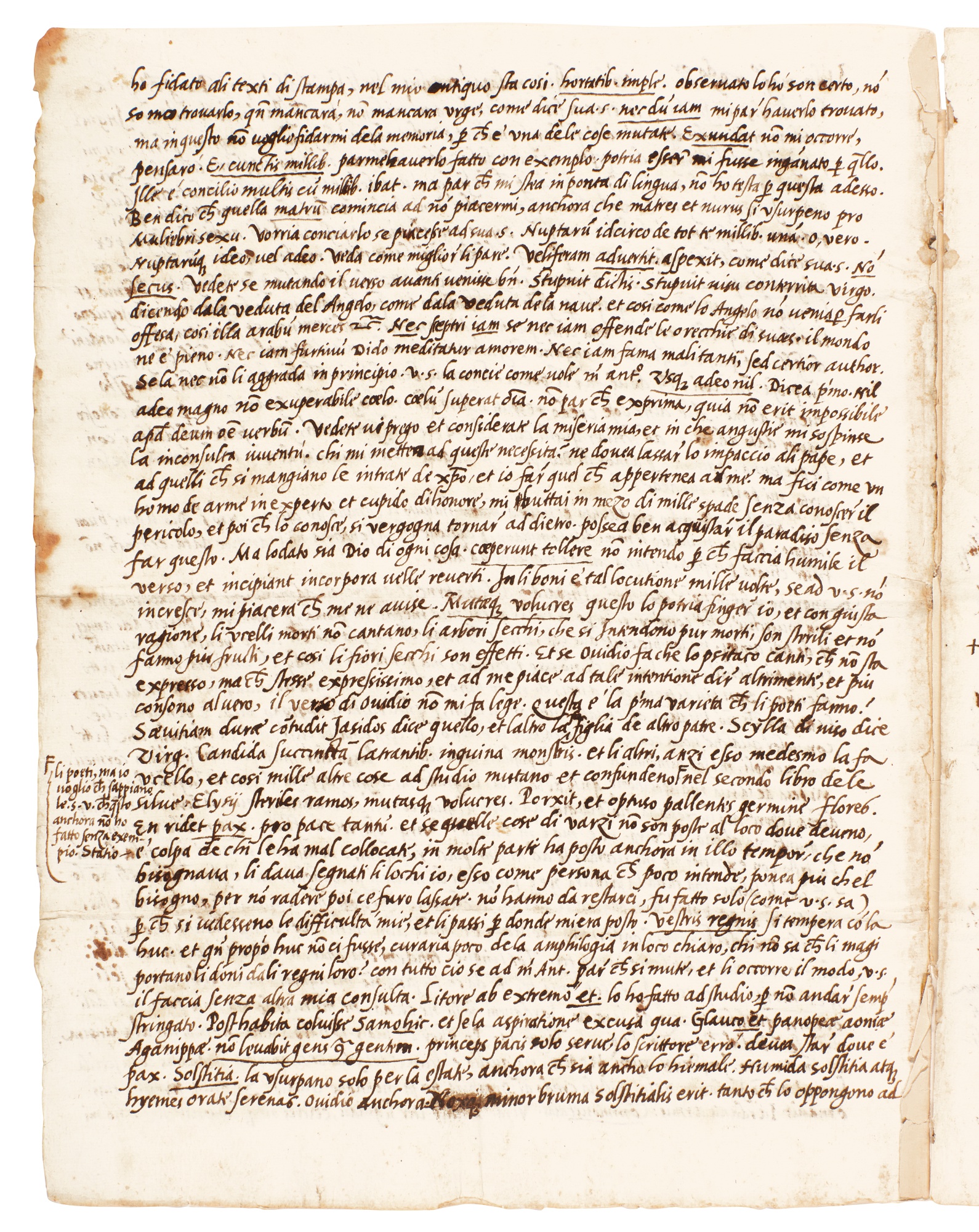 Jacopo Sannazaro, Contemporary manuscript copy of an important letter ...