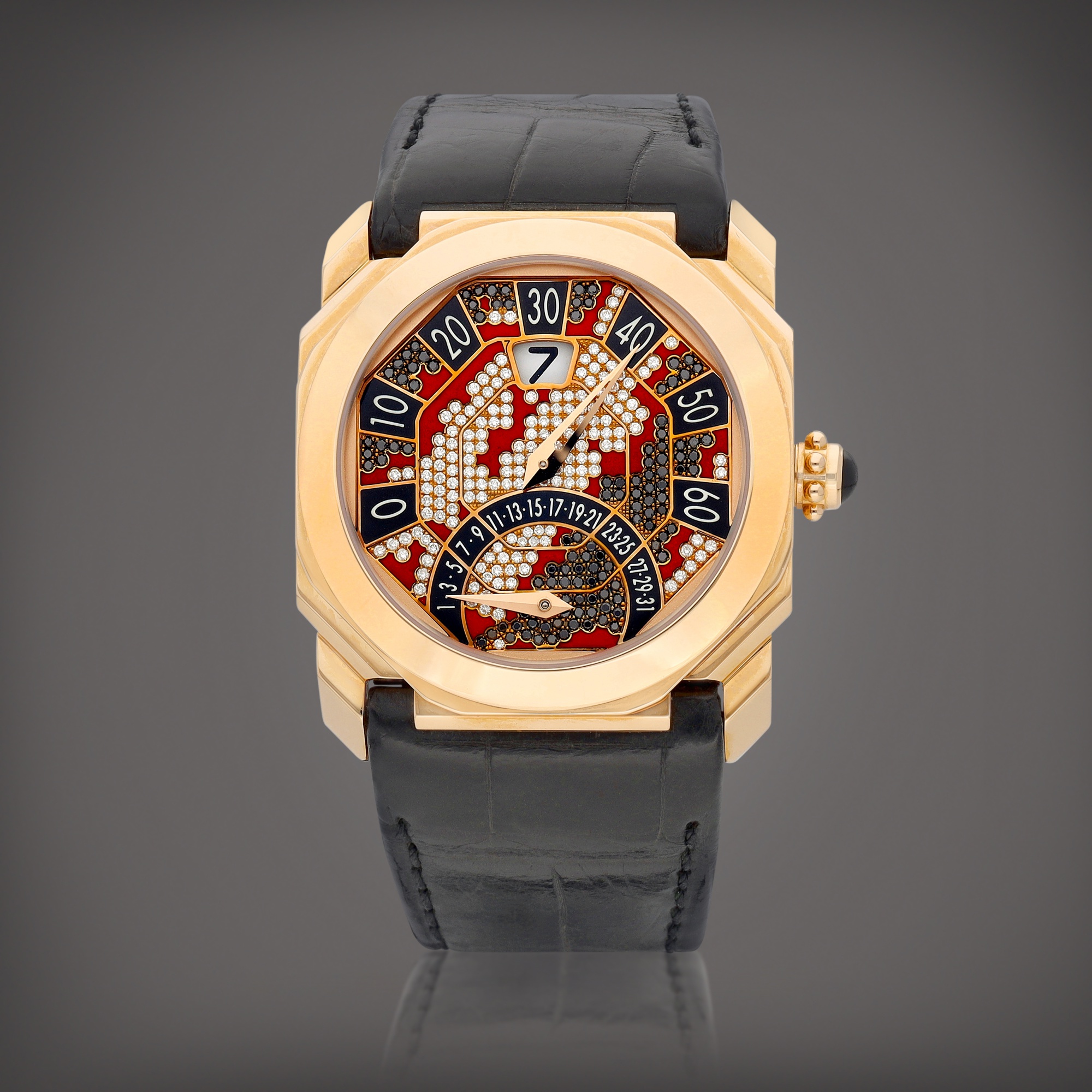 Octo Bi-Retro, Reference OBR.X.50 | A pink gold, diamond and black diamond-set jumping hours ...