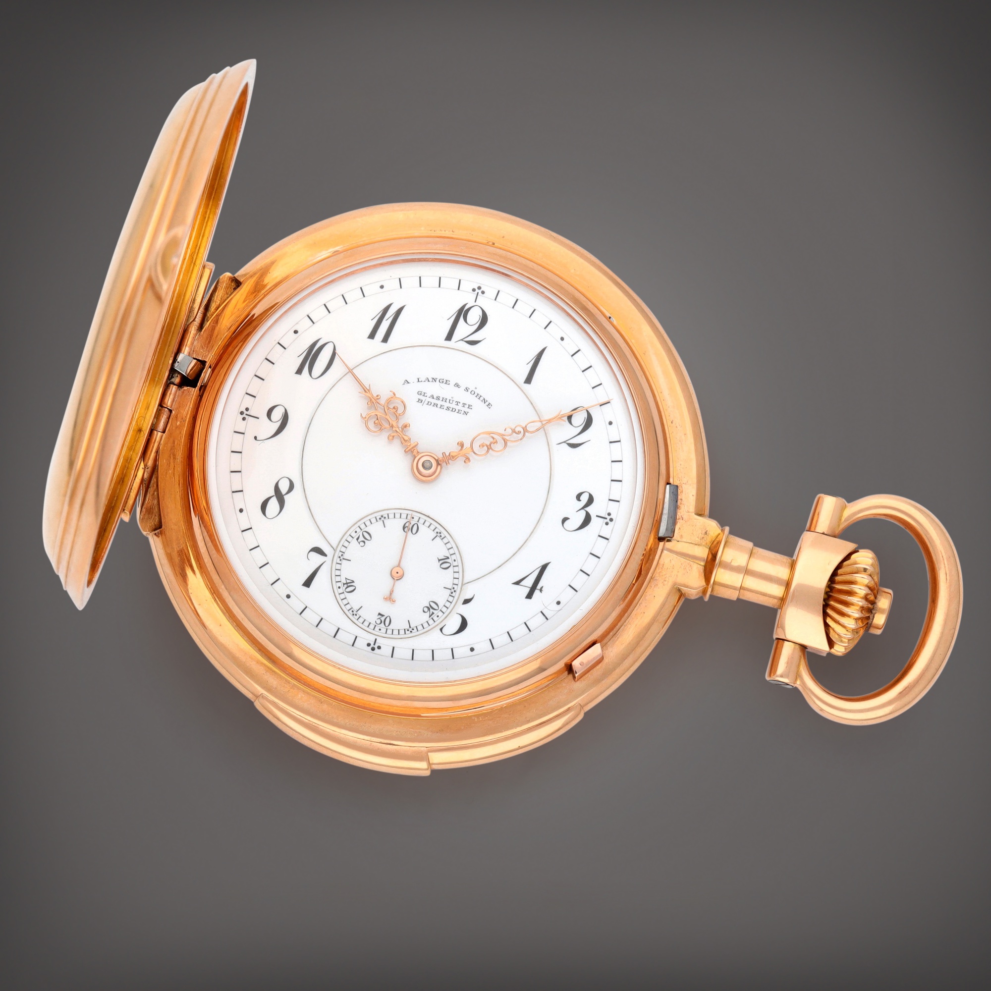 A pink gold minute repeating hunting cased watch with lever escapement ...