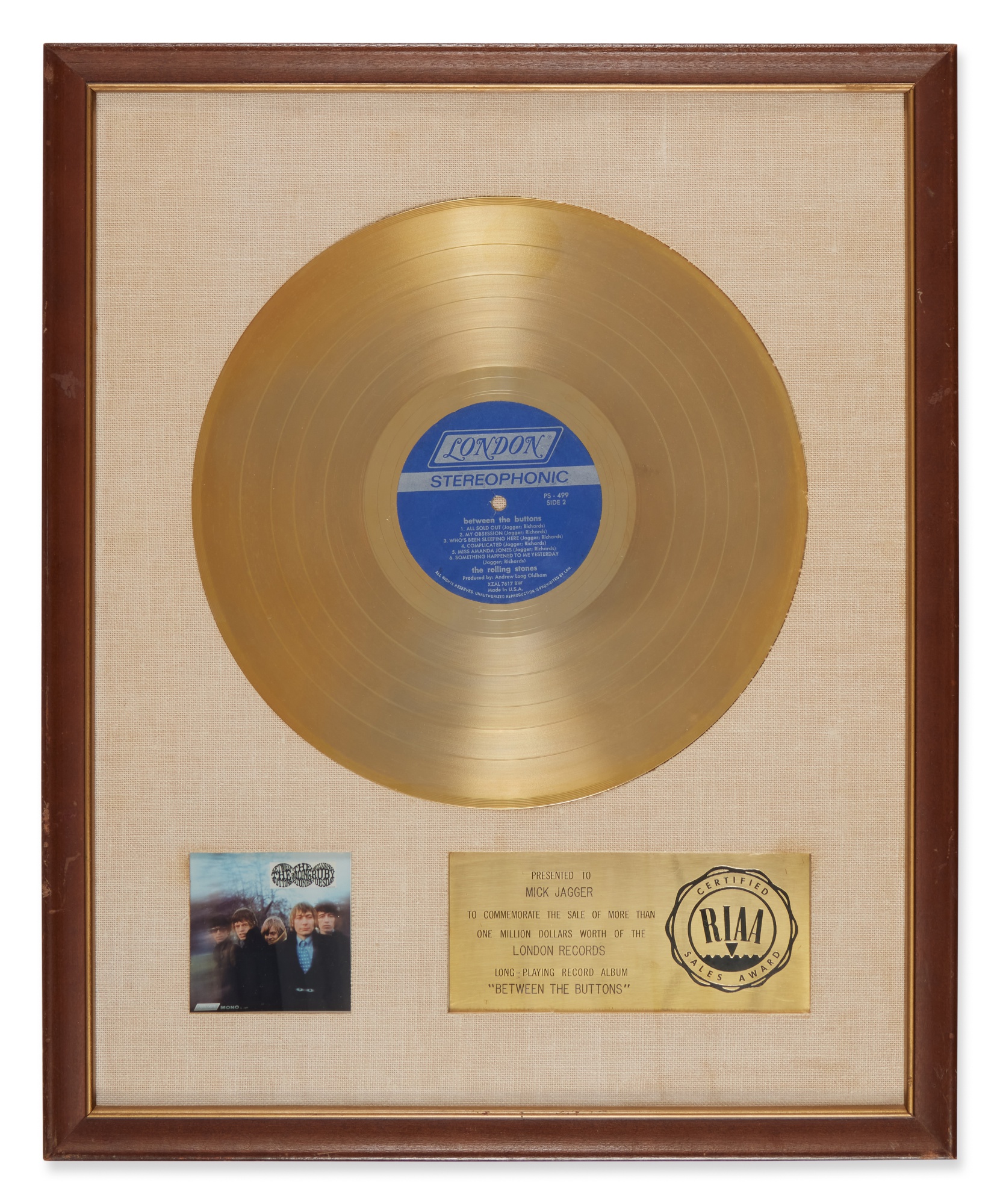The Rolling Stones | Gold record presented for "Between the Buttons ...