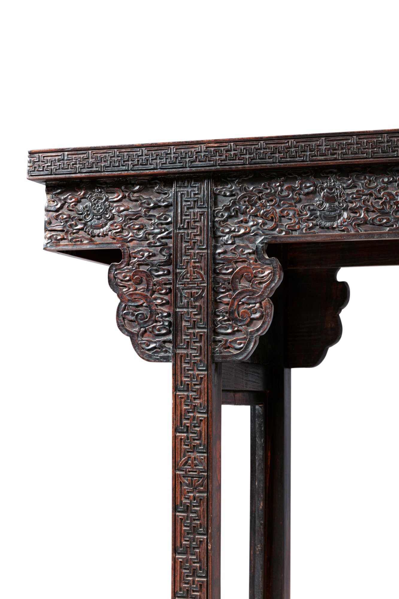A rare and finely carved zitan and hongmu 'auspicious emblems' altar ...