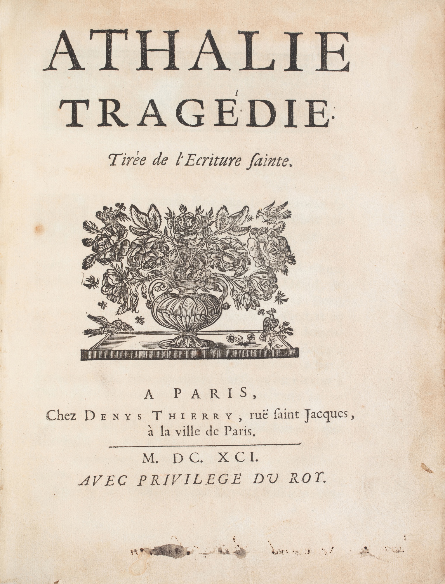 Athalie. Paris, Denys Thierry, 1691. In-4. Rel. de l'ép. Edition ...