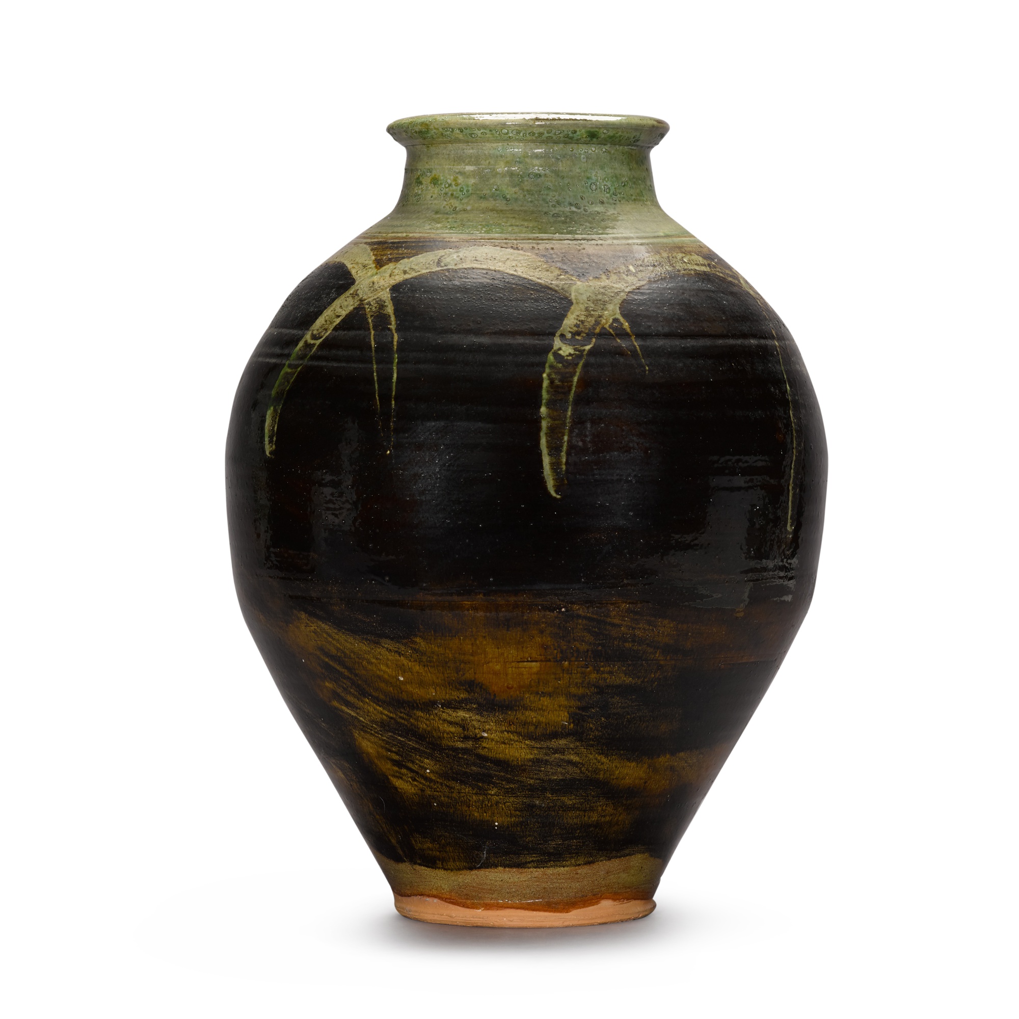 A large brown and green glazed earthenware baluster vase by Clive Bowen ...