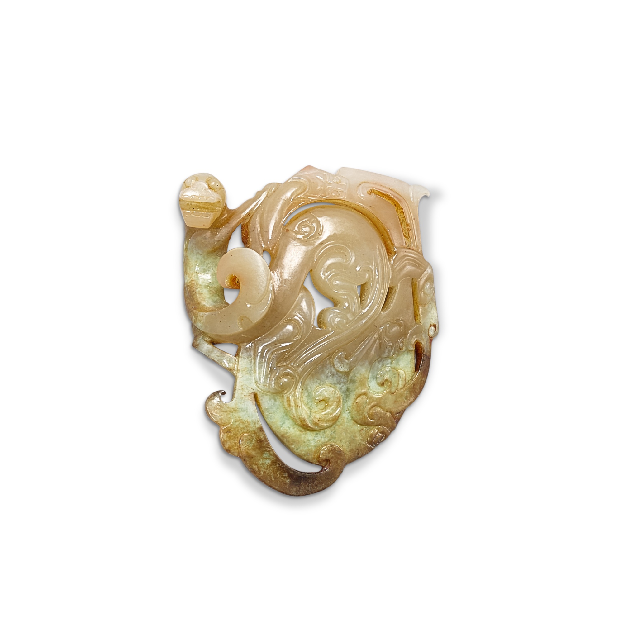 A grey and russet jade reticulated 'dragon' pendant, Han dynasty or ...