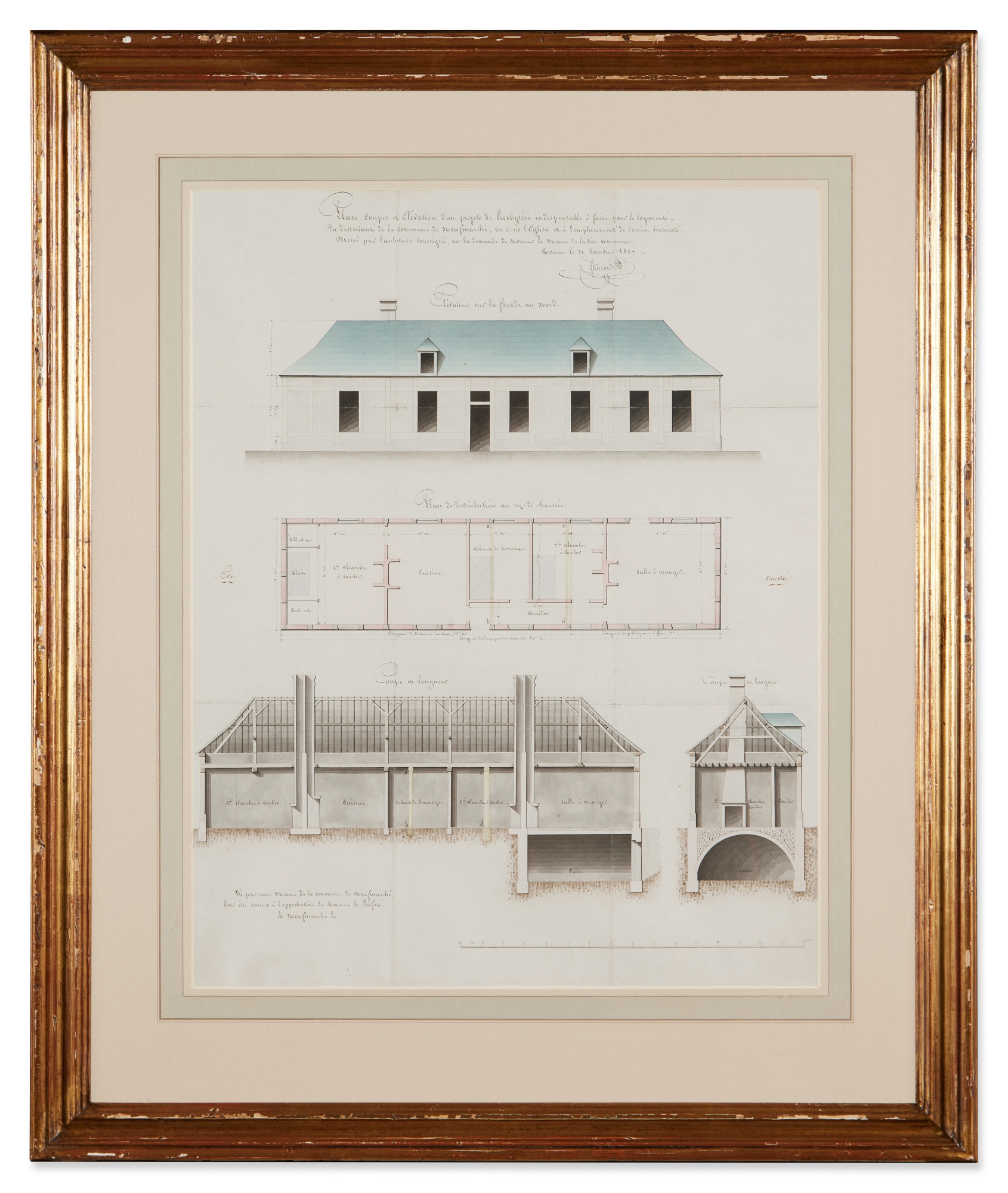 Plan, coupes et élévation d’un projet de presbytére indispensable á ...