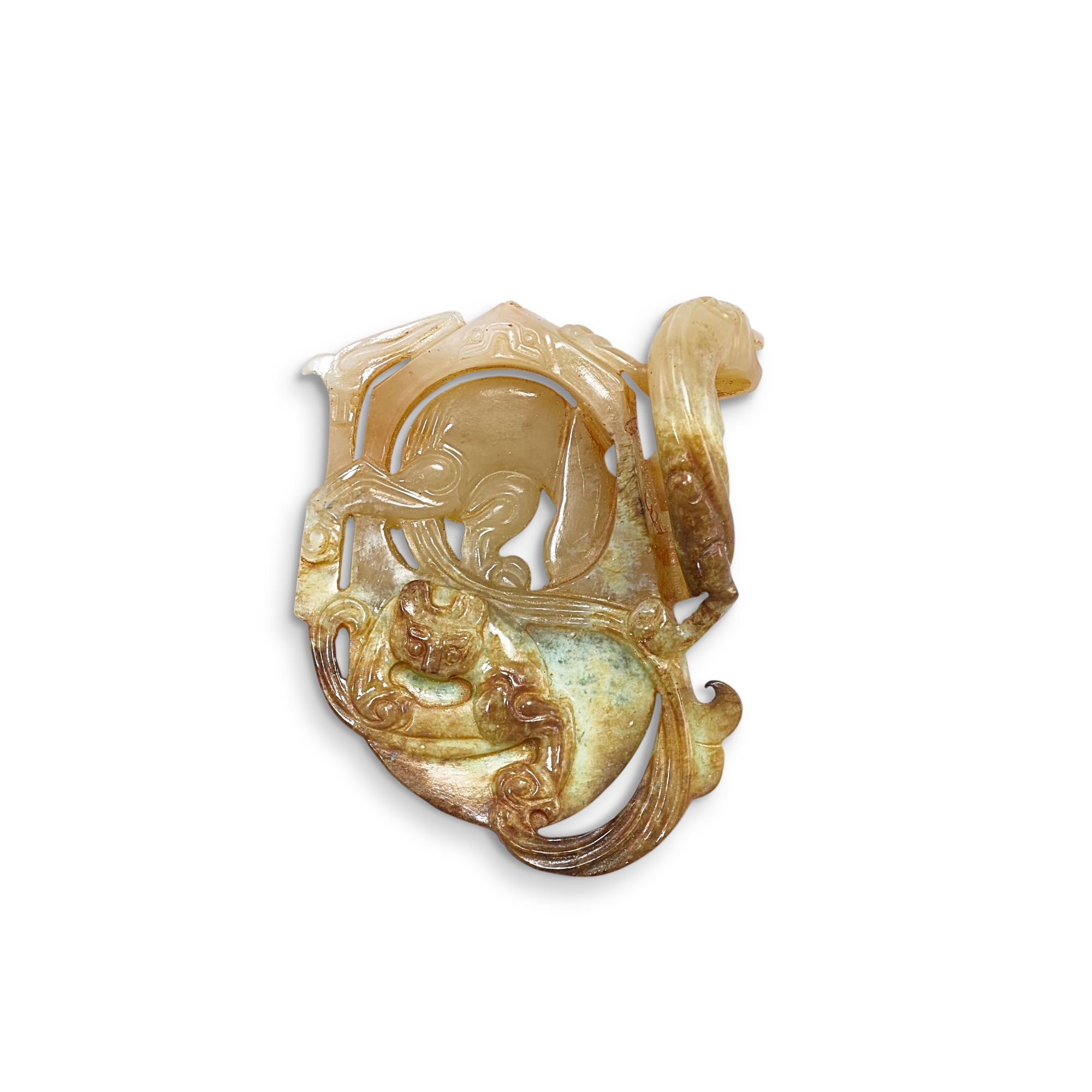 A grey and russet jade reticulated 'dragon' pendant, Han dynasty or ...