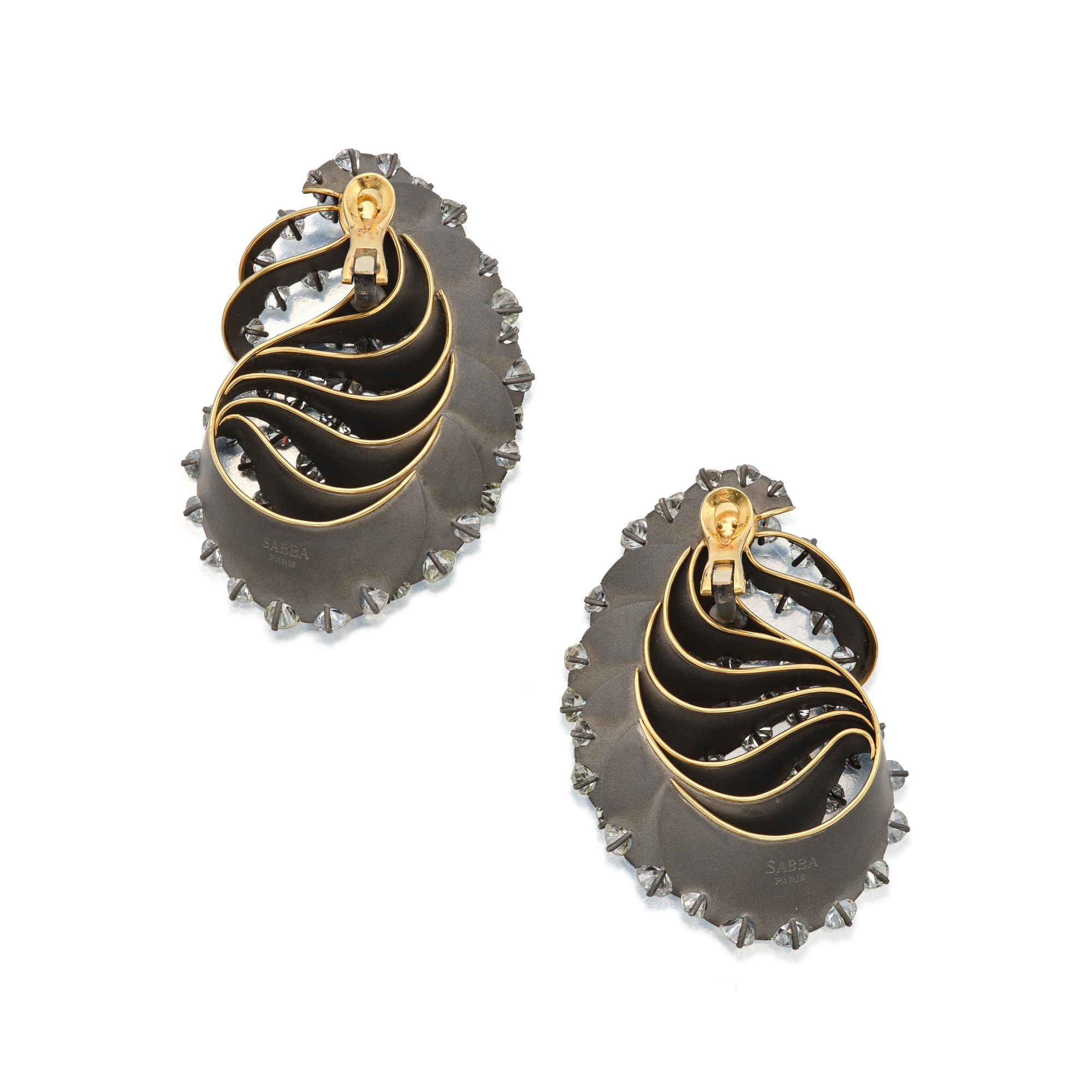 Pair of Titanium and Diamond Earclips, Paris | SABBA | 一對鈦合金及鑽石耳夾，巴黎 ...