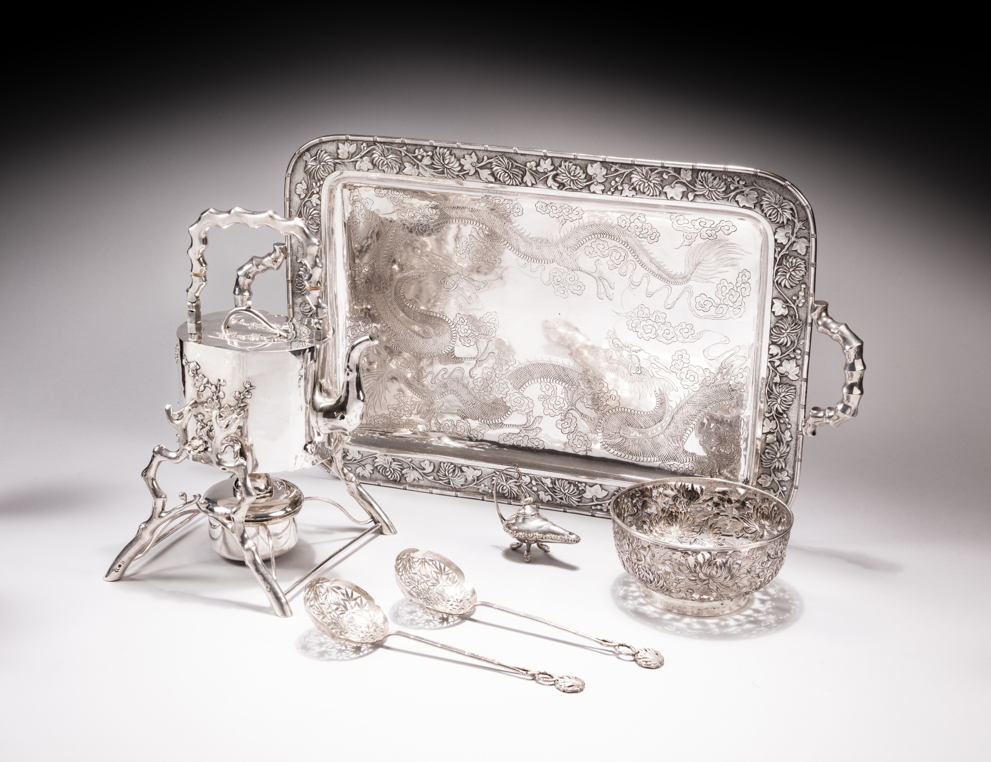 A large and impressive group of silverware, Chine, late 19th - early ...