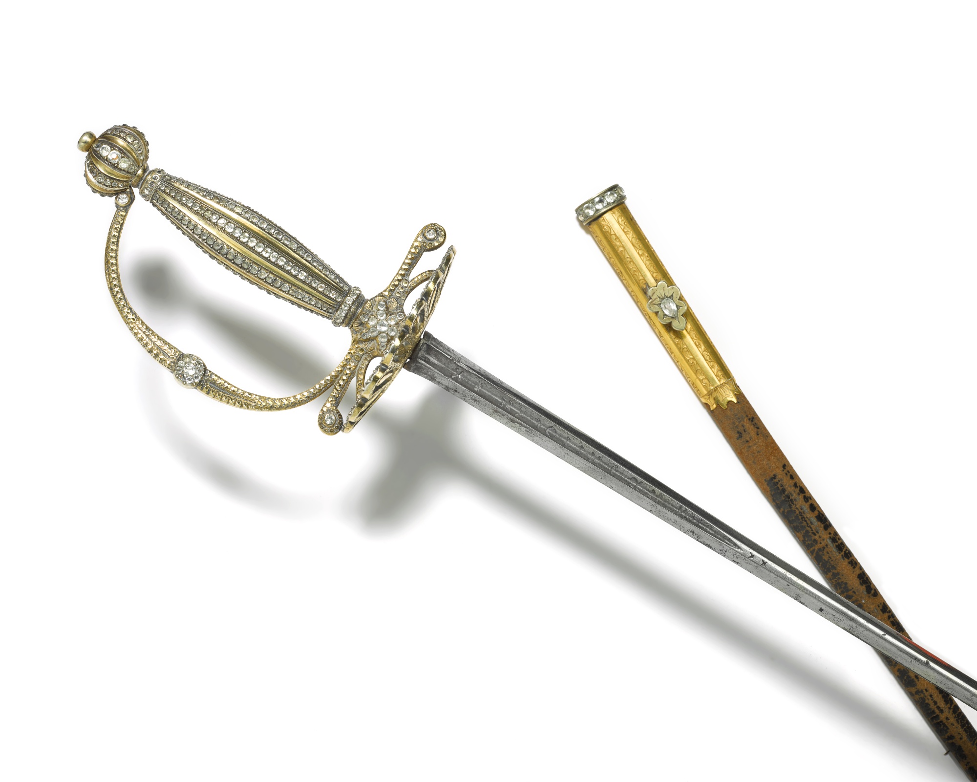 A fine French small-sword with paste-set silver-gilt hilt, Paris, late ...