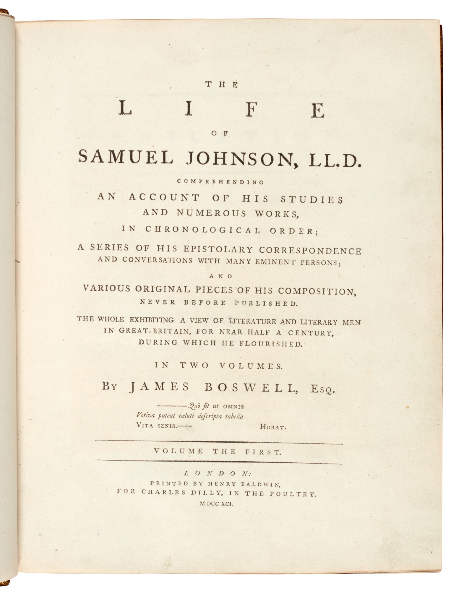 James Boswell | The Life of Samuel Johnson, London, 1791, 2 vols ...
