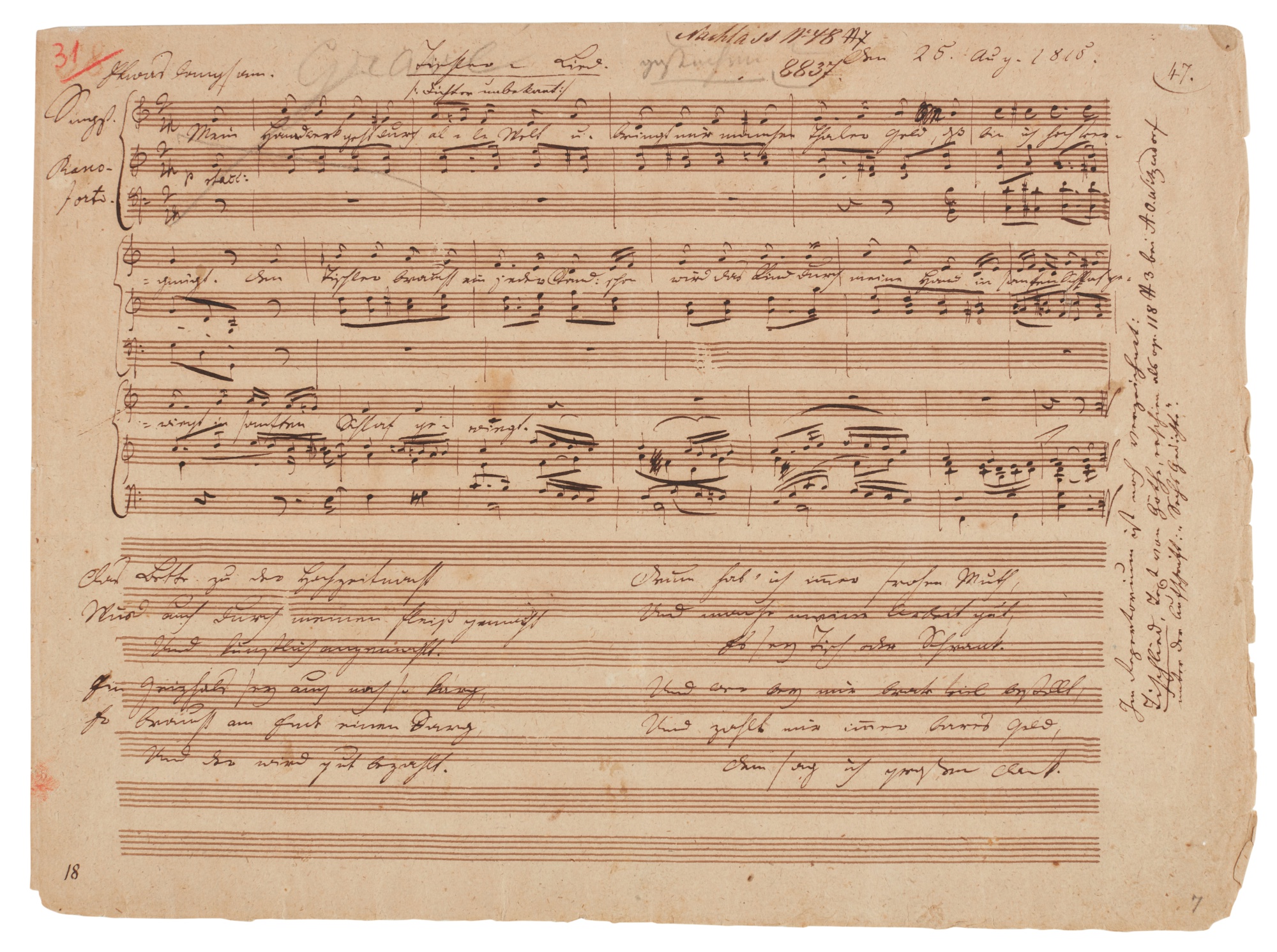 F. Schubert. Autograph manuscript of the songs "Tischlerlied", D.274 ...