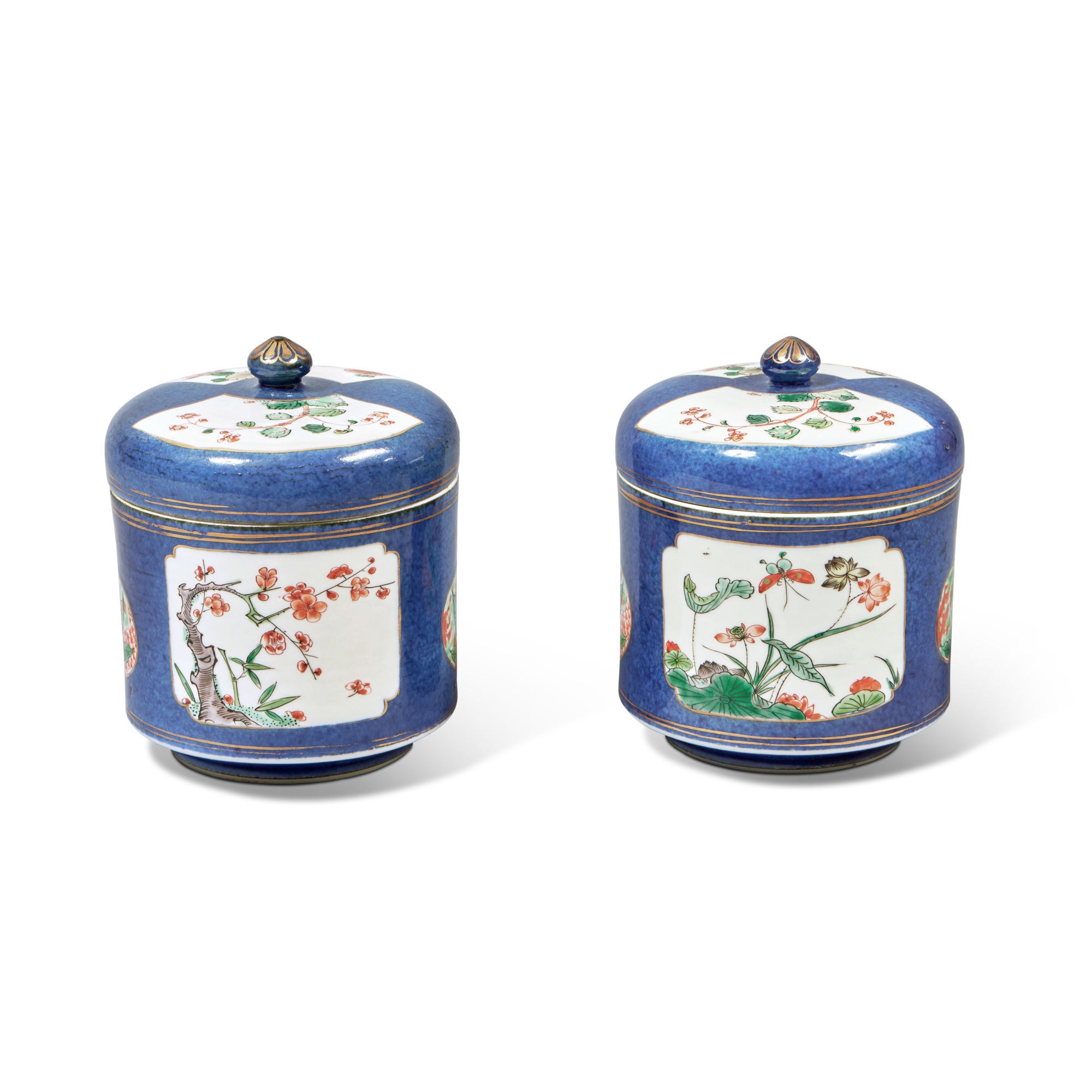 A Pair of Chinese Powder-Blue-Ground Famille-Verte 'Floral' Jars and ...