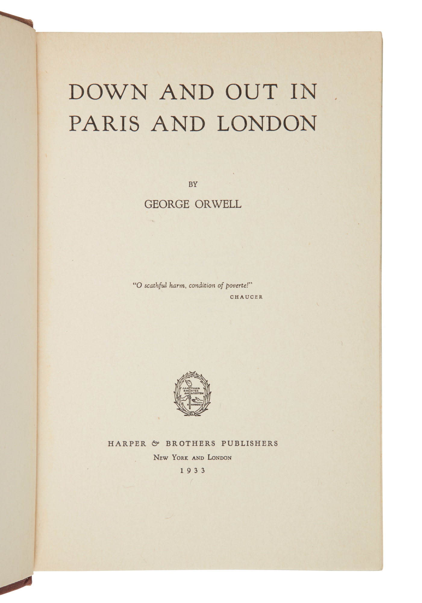Orwell, George | First American edition of Orwell's first book | Fine ...