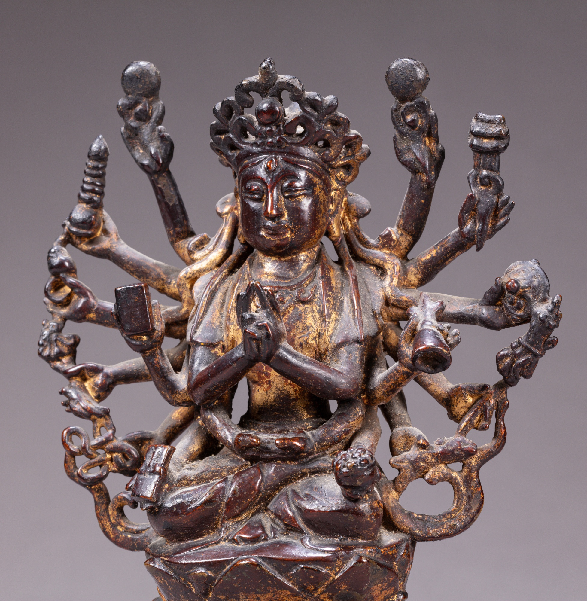 A gilt-lacquer bronze figure of multi-armed Marichi, Goddess of Dawn ...