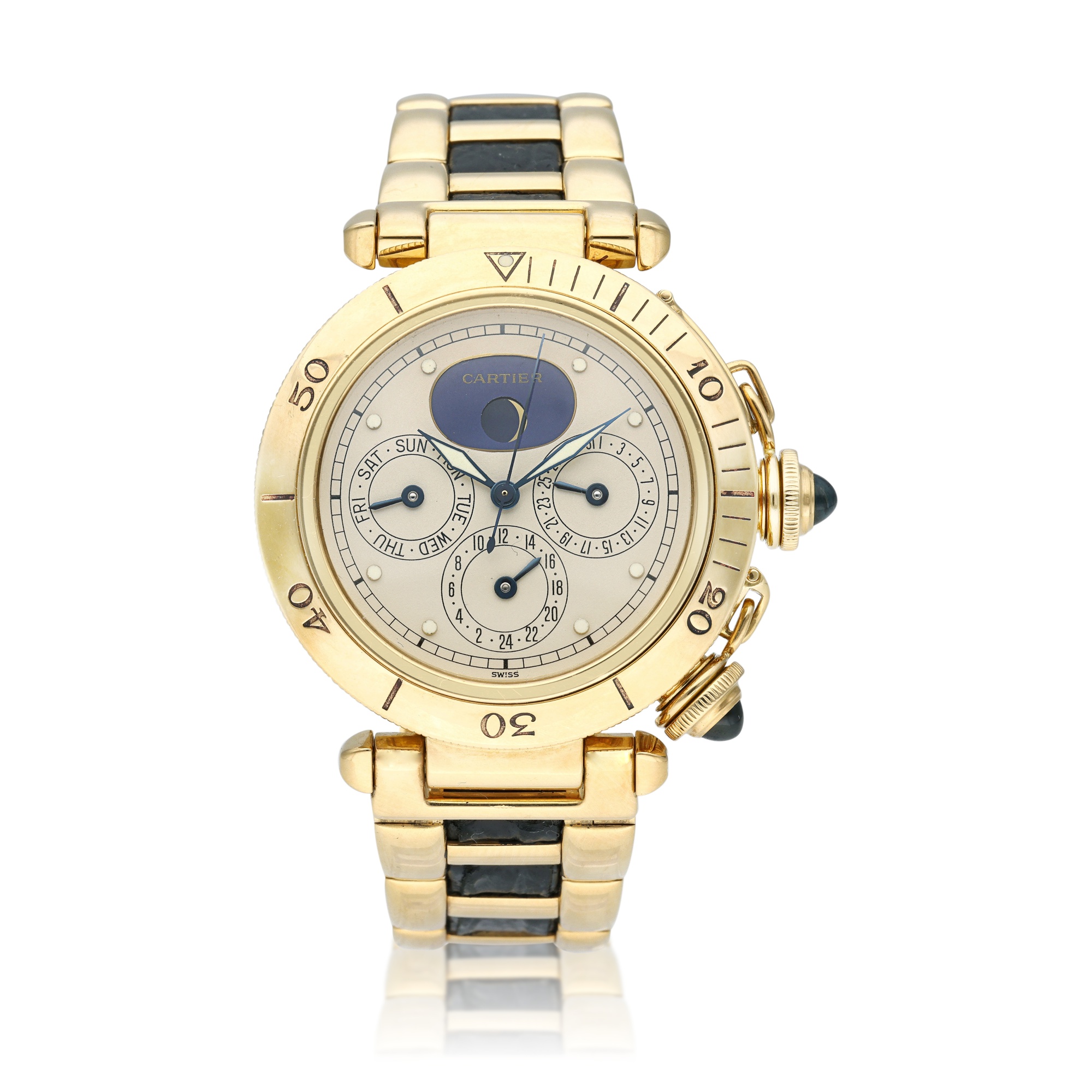 Reference 30002 Pasha | A yellow gold dual time wristwatch with moon ...