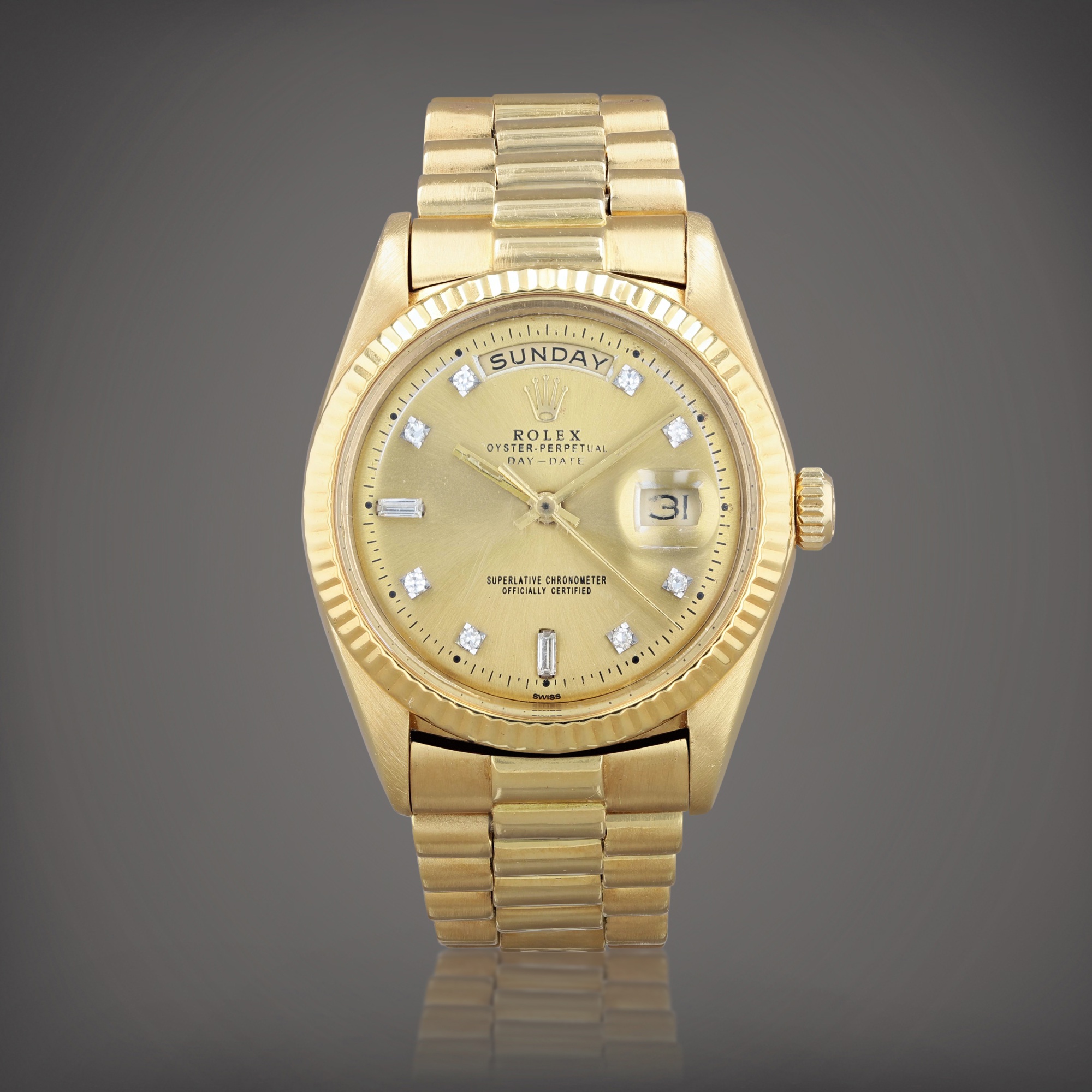 Day-Date, reference 1803 Montre bracelet en or jaune avec index diamant ...