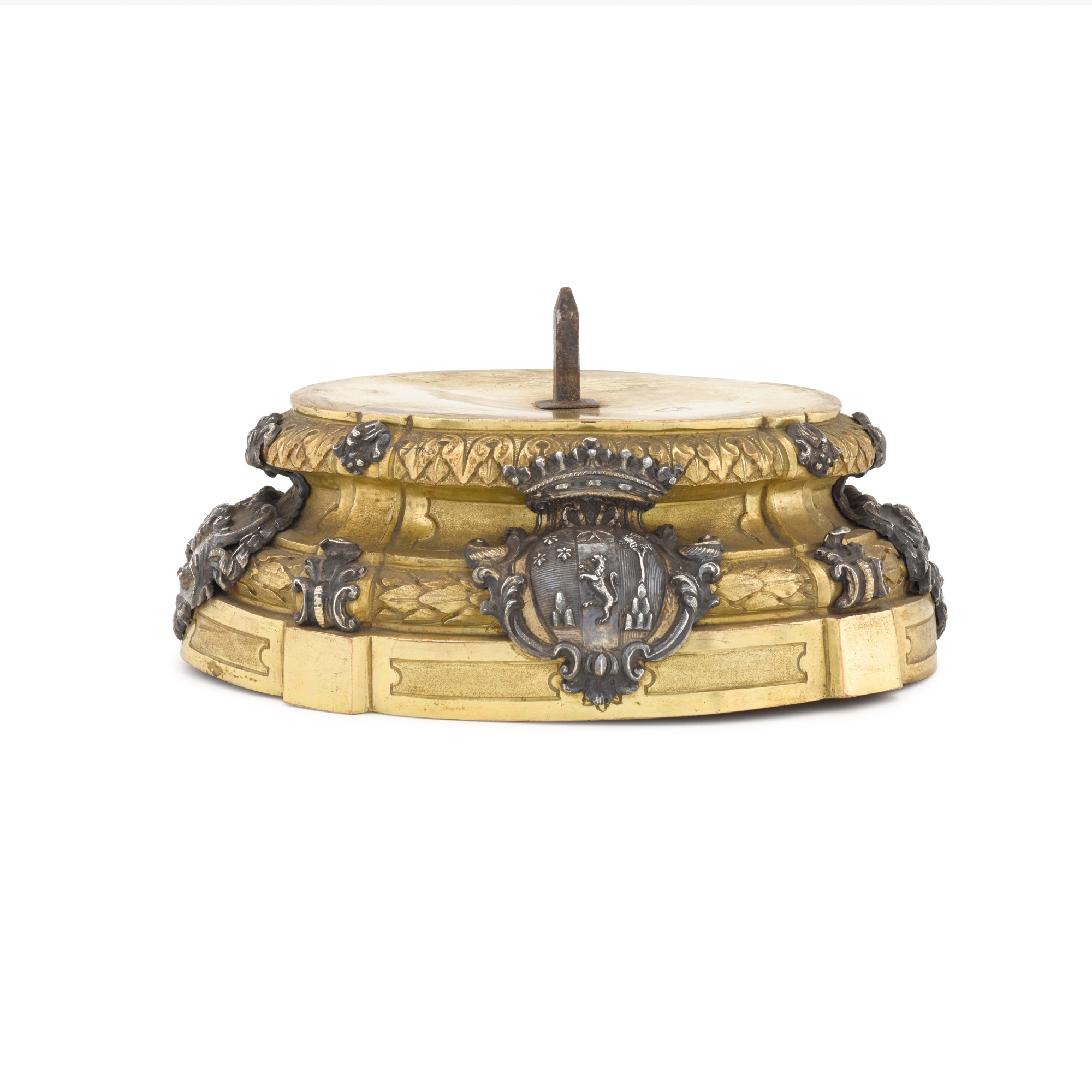 A silver-mounted gilt-copper stand, unmarked, probably German, 18th ...