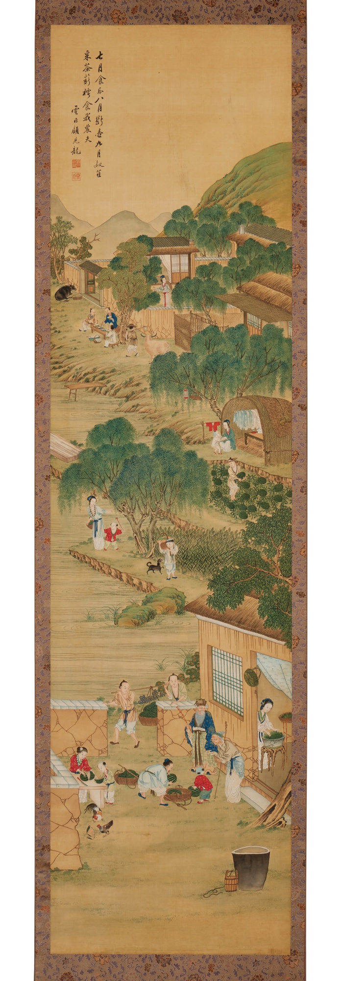 After Gu Jianlong, Scenes of daily life from Shijing, ink and color on ...