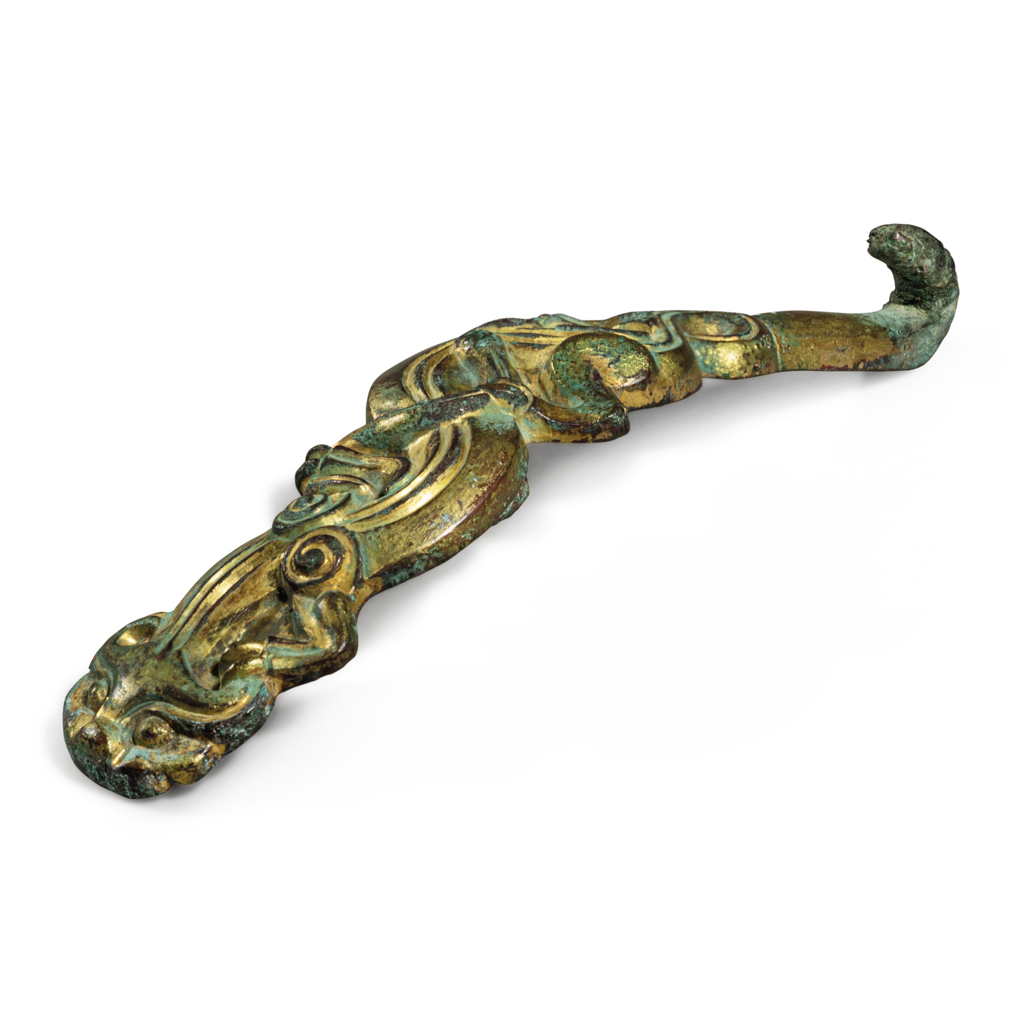 A gilt-bronze 'dragon and snake' belt hook, Warring States period / Han ...