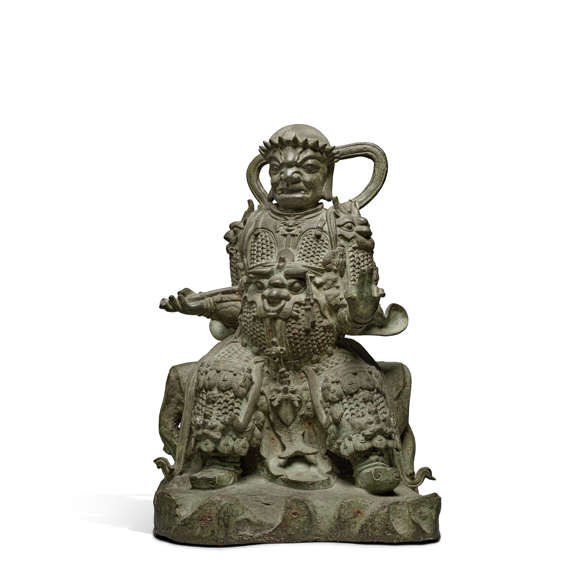 An impressive and large bronze seated figure of Wang Lingguan, Ming ...