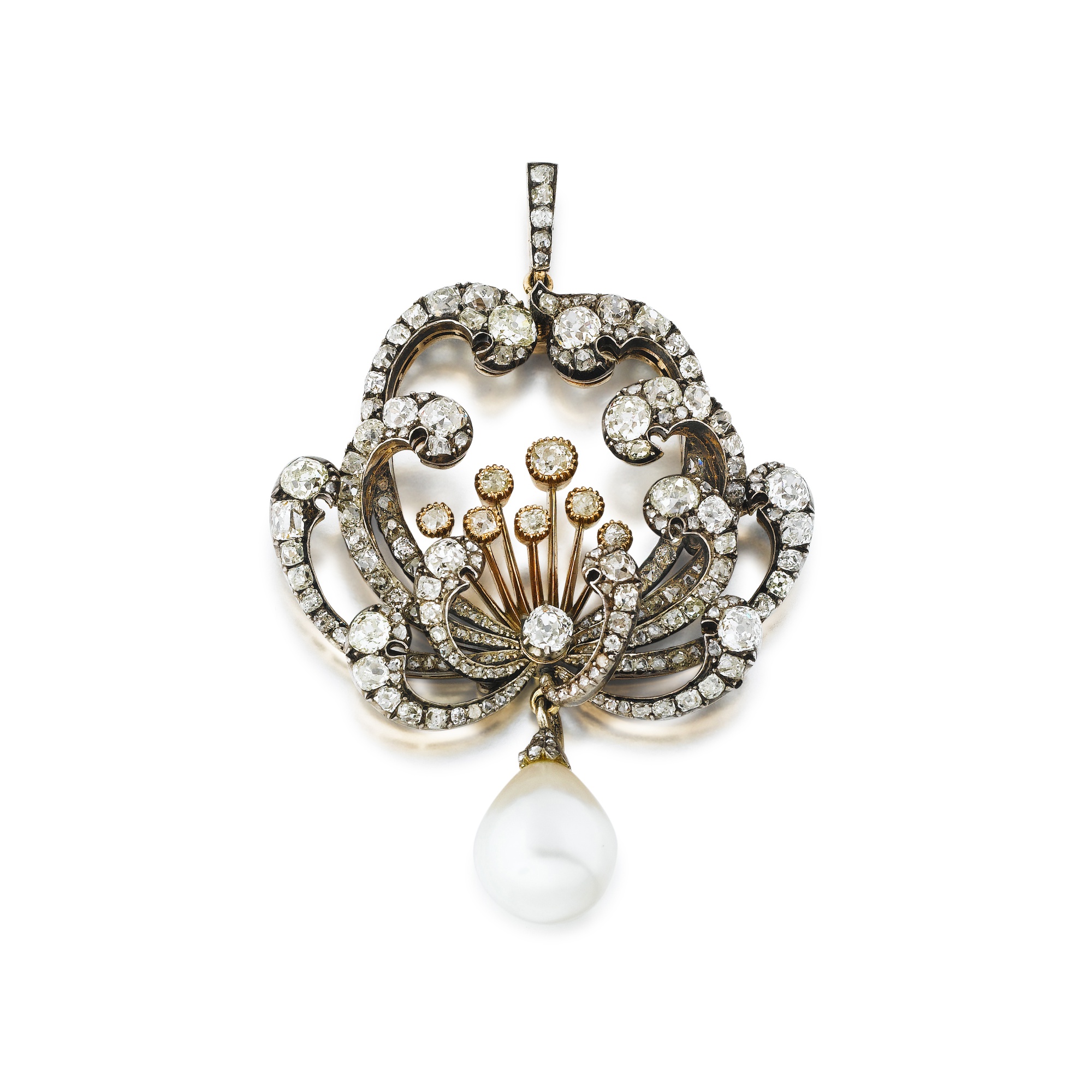 Pendentif perle fine et diamants | Natural pearl and diamond pendant ...