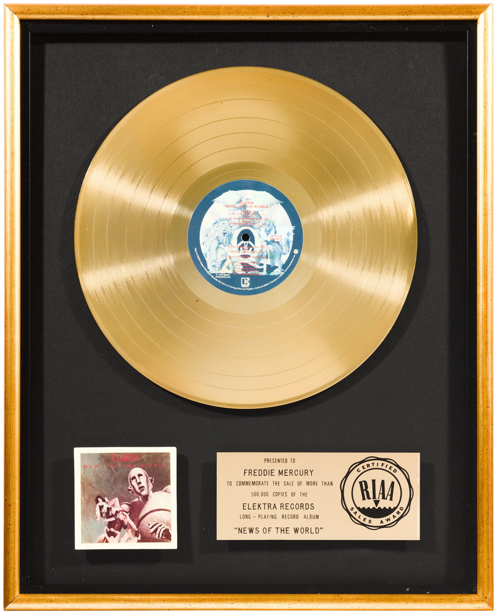 Queen – Freddie Mercury's RIAA sales award for News Of The World ...