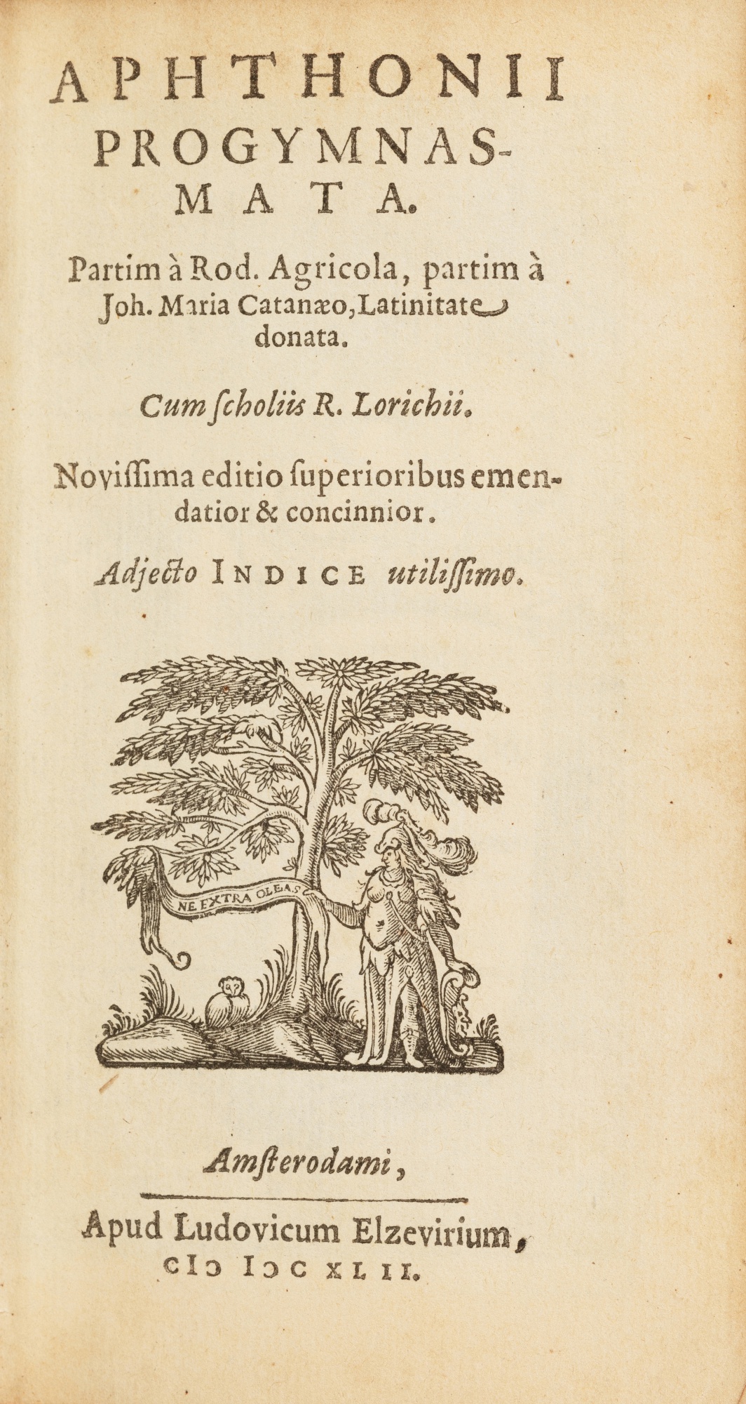 Aphthonii Progymnasmata... Amsterdam, 1642. In-12. Veau aux armes de ...