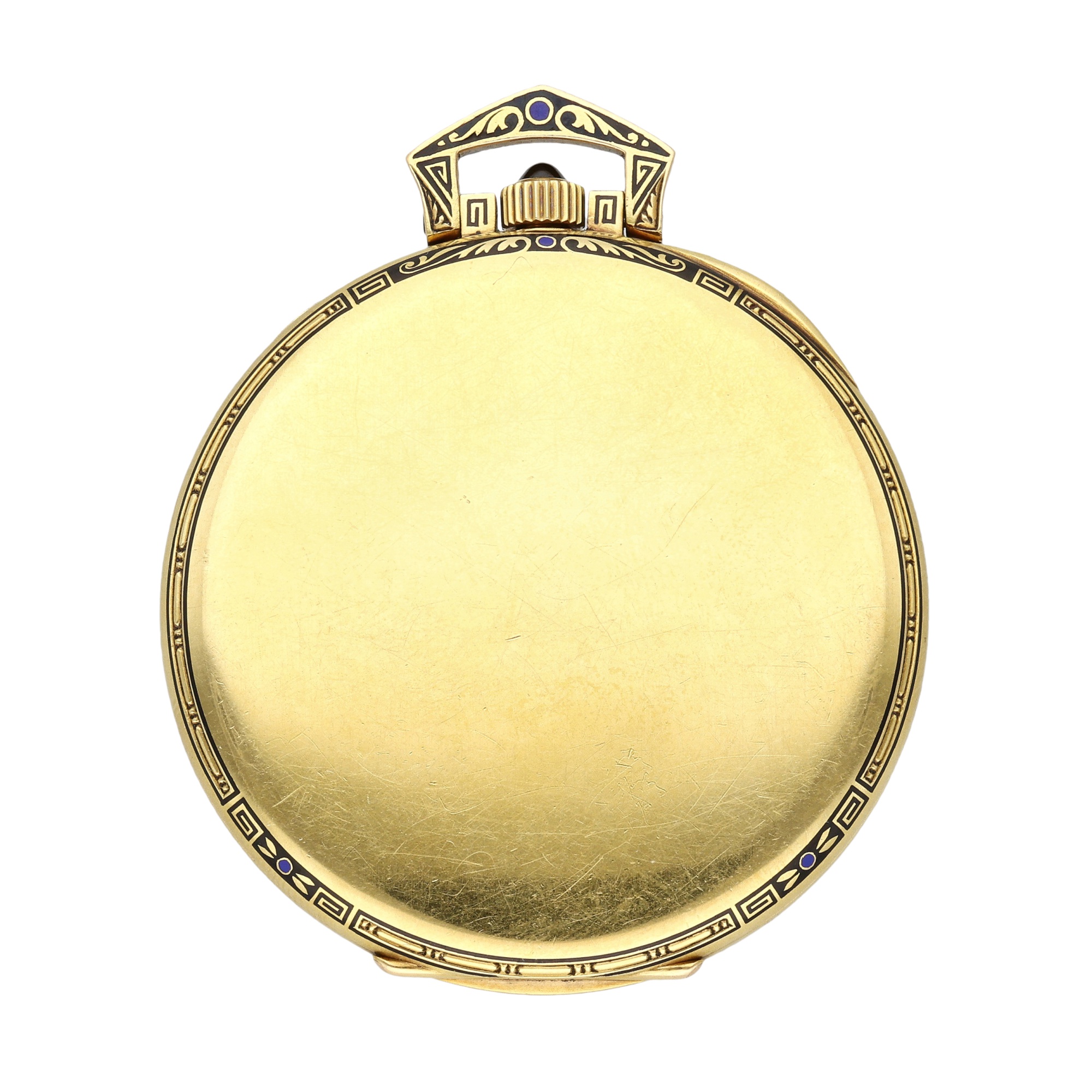 Retailed by E Gubelin: A yellow gold and enamel open faced watch, Circa ...
