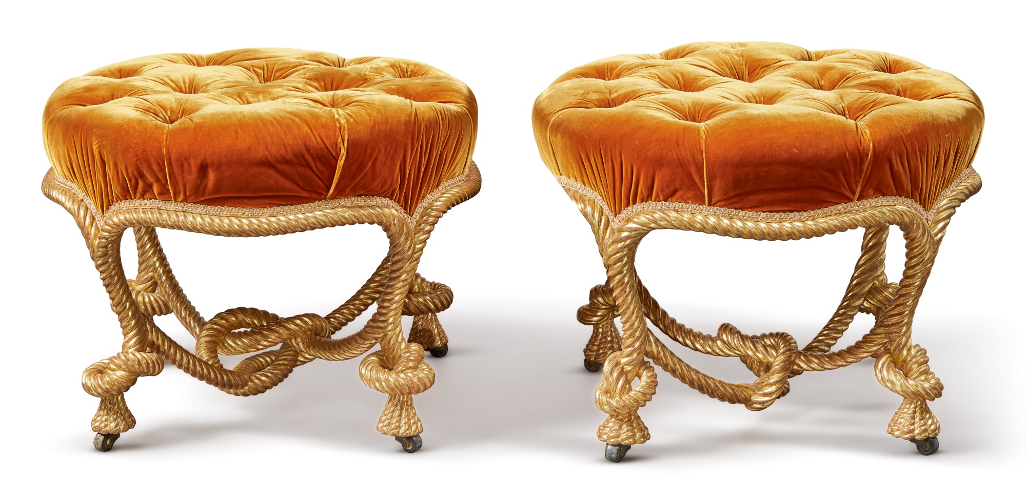 A Pair of French Giltwood Rope-Twist Stools in the Manner of A.M.E ...