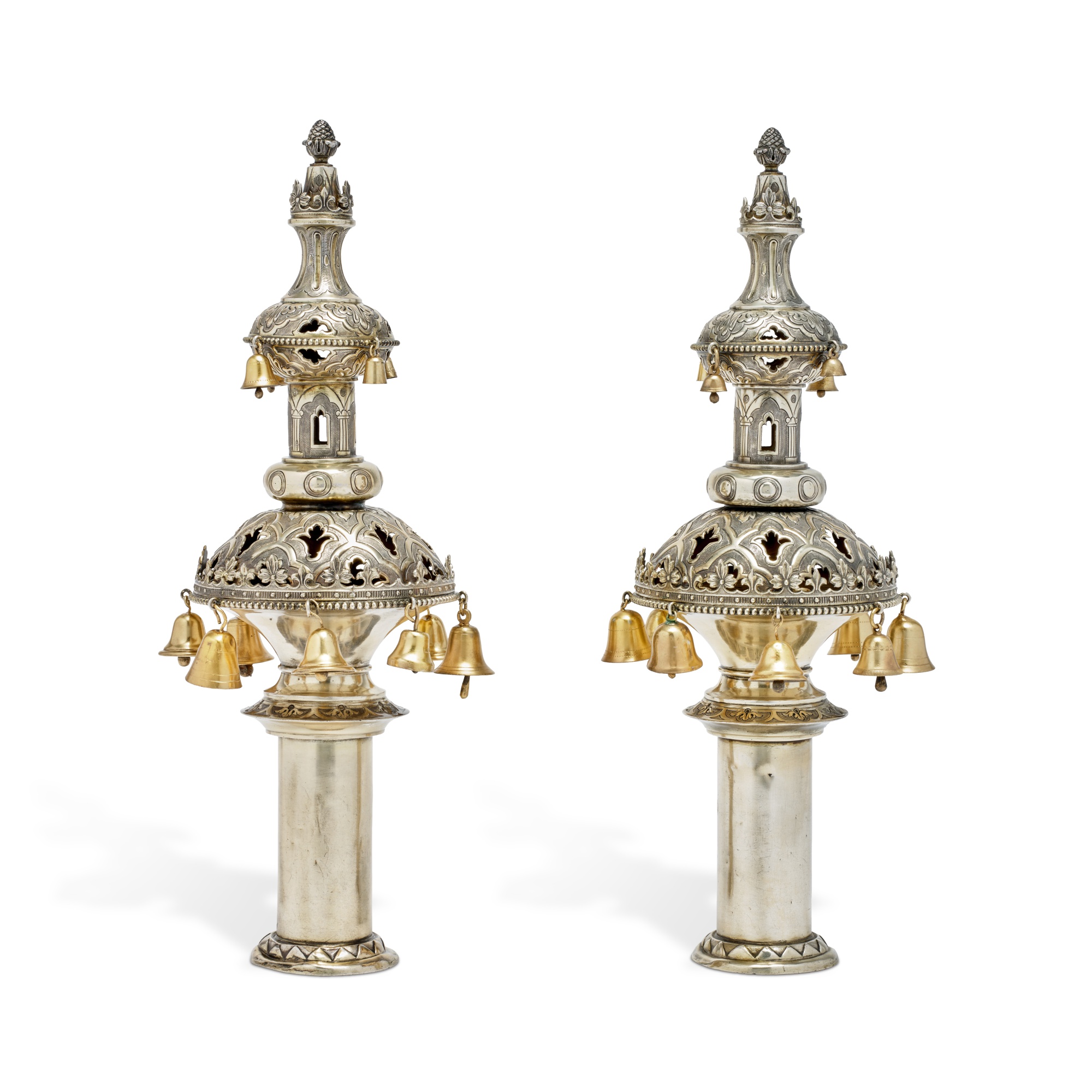 A Pair of French Silver Gothic-Style Torah Finials, Demarquet Frères ...