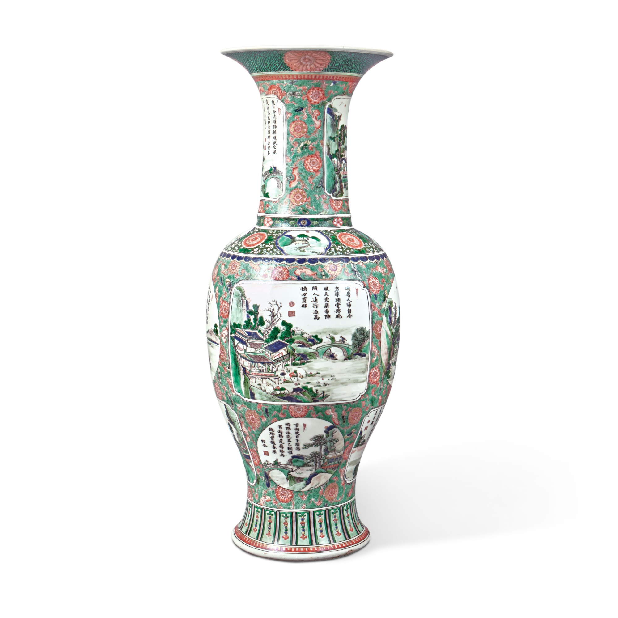 A Large Inscribed Chinese Famille-Verte 'West Lake' Phoenix-Tail Vase ...