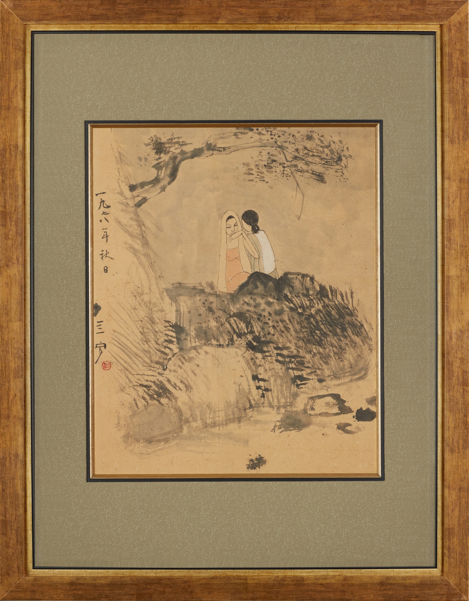 Cheong Soo Pieng 鍾泗濱 | Two seated ladies by the river 河邊兩仕女 | Modern ...