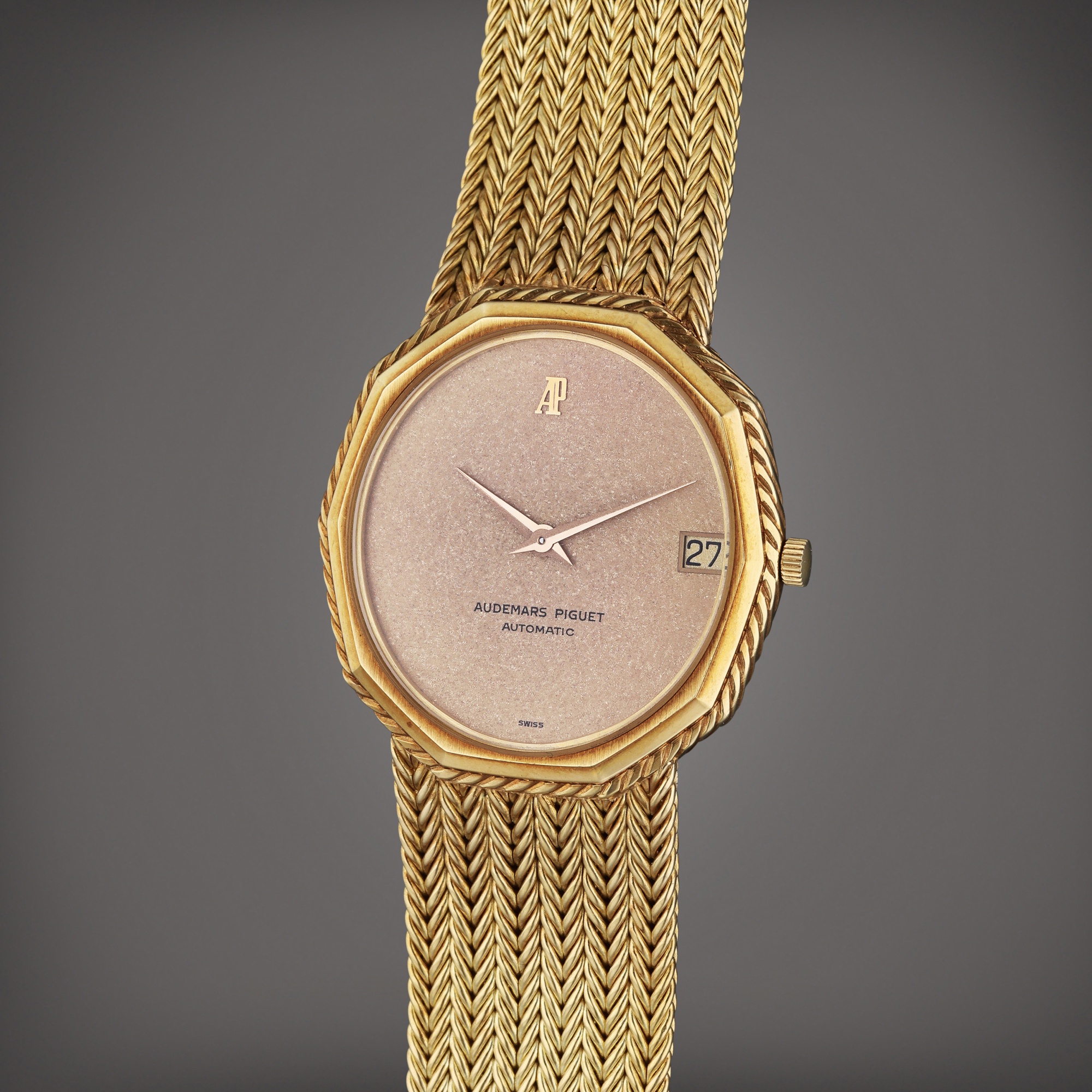 A yellow gold automatic decagon shaped bracelet watch with date, Circa ...