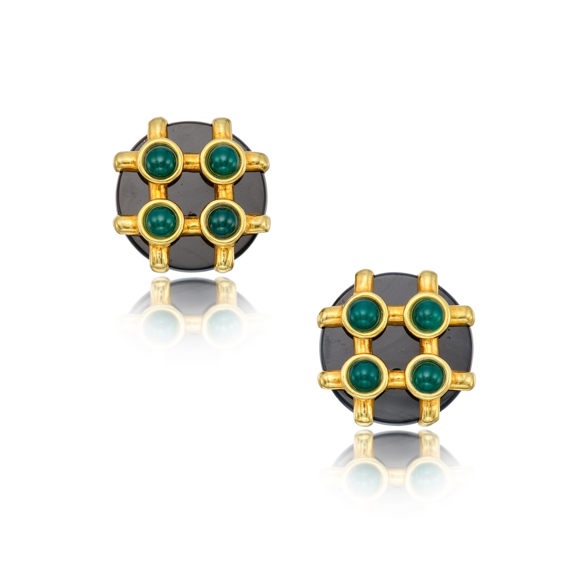 A Pair of Gold, Onyx and Chrysoprase Earclips | Exceptional Jewels: The ...