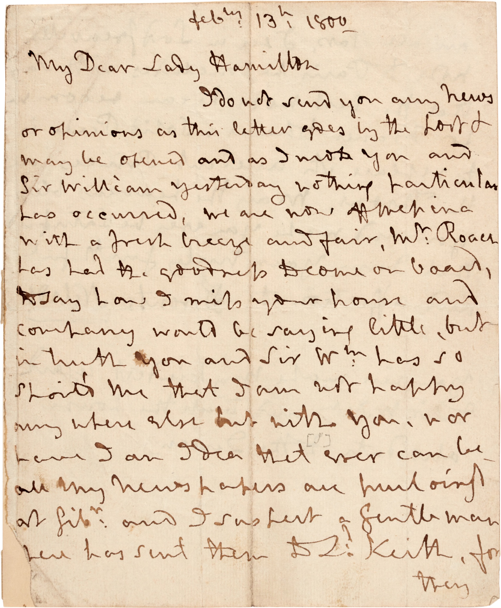 Horatio, Viscount Nelson | Autograph letter signed, to Emma Hamilton ...