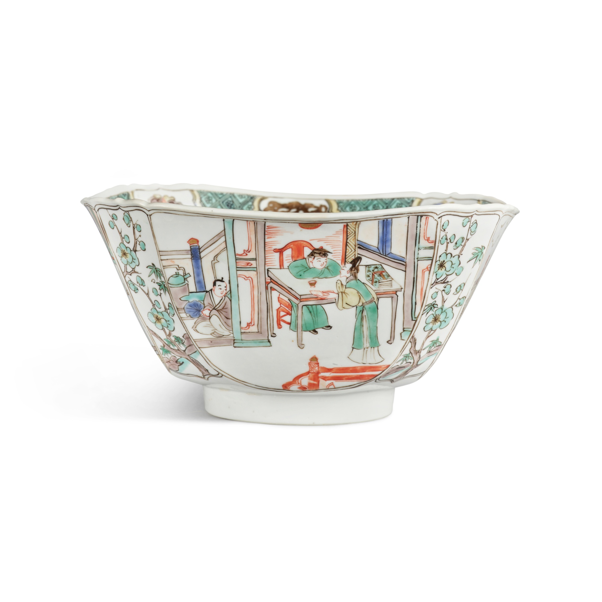 A famille-verte 'Romance of the Western Chamber' square bowl, Qing ...