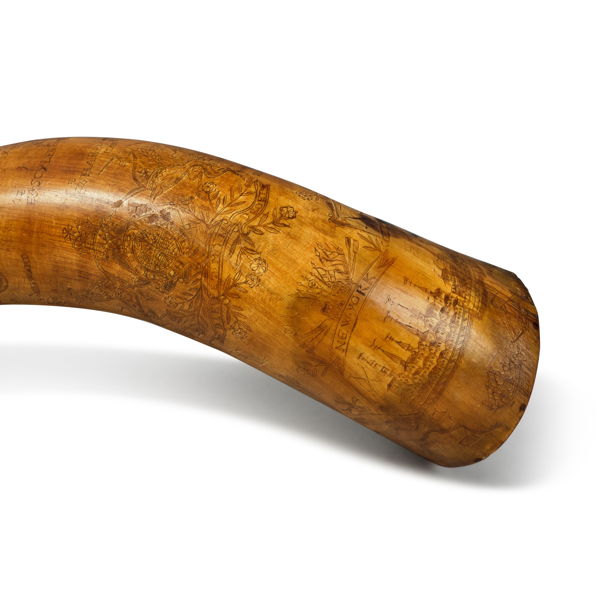 American French and Indian War Engraved Map Powder Horn, New York ...