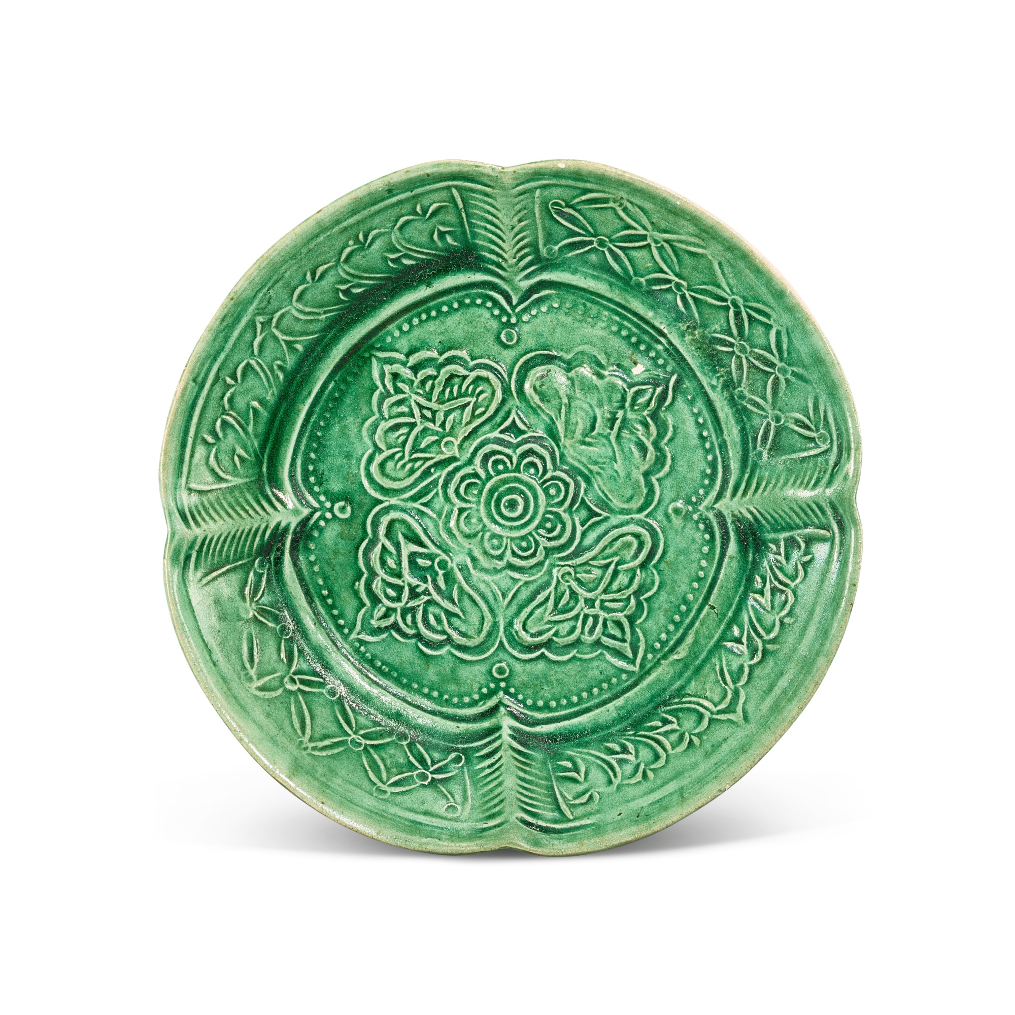 A moulded green-glazed pottery dish, Liao dynasty 遼 綠釉印花花口盤 | CHINA ...