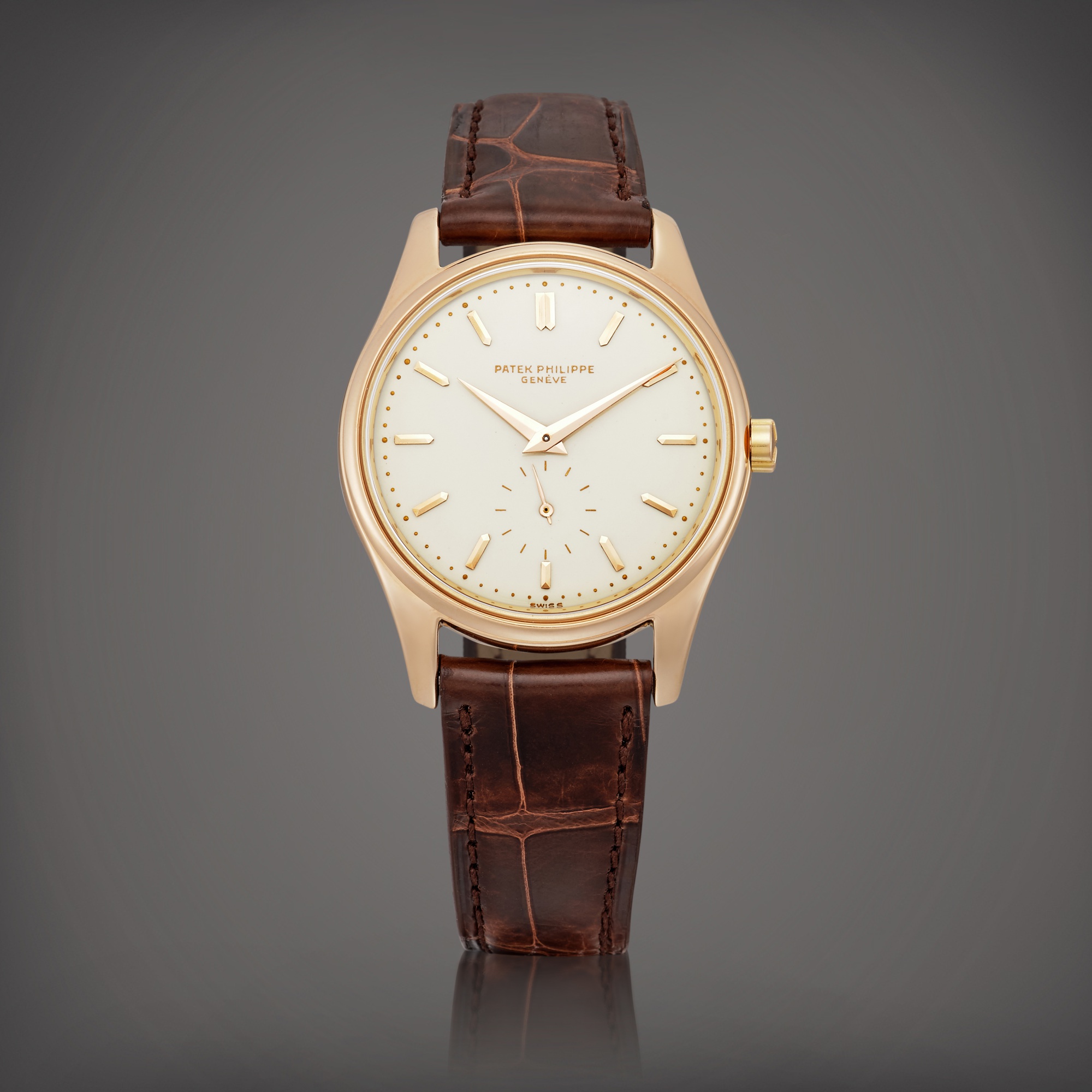 Reference 3428 | A pink gold wristwatch with enamel dial, Made in 1962 | 百達翡麗 | 型號3428 | 粉紅金腕錶 ...