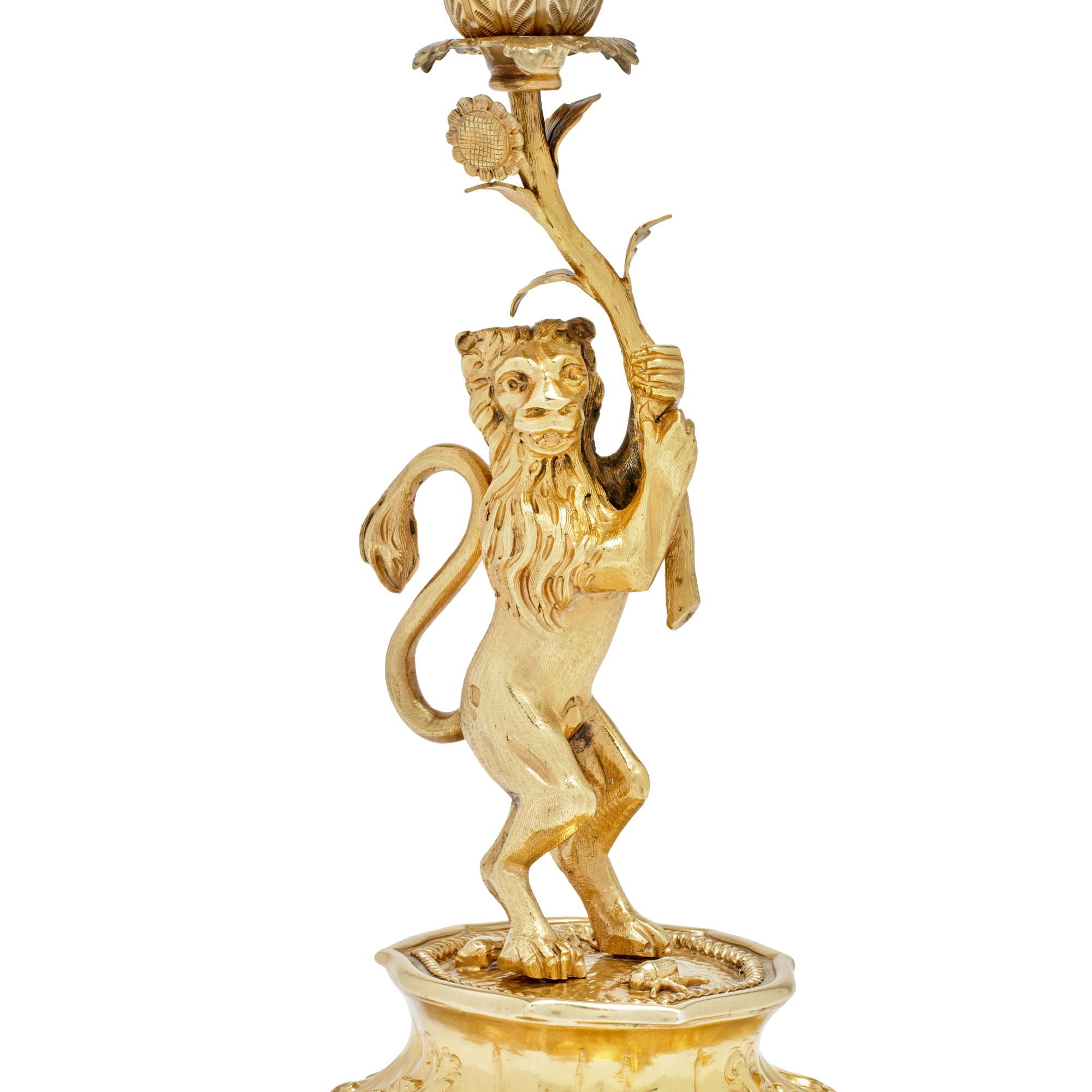 A Pair of Portuguese Silver-Gilt Lion-Form Sabbath Candlesticks, Alcino ...