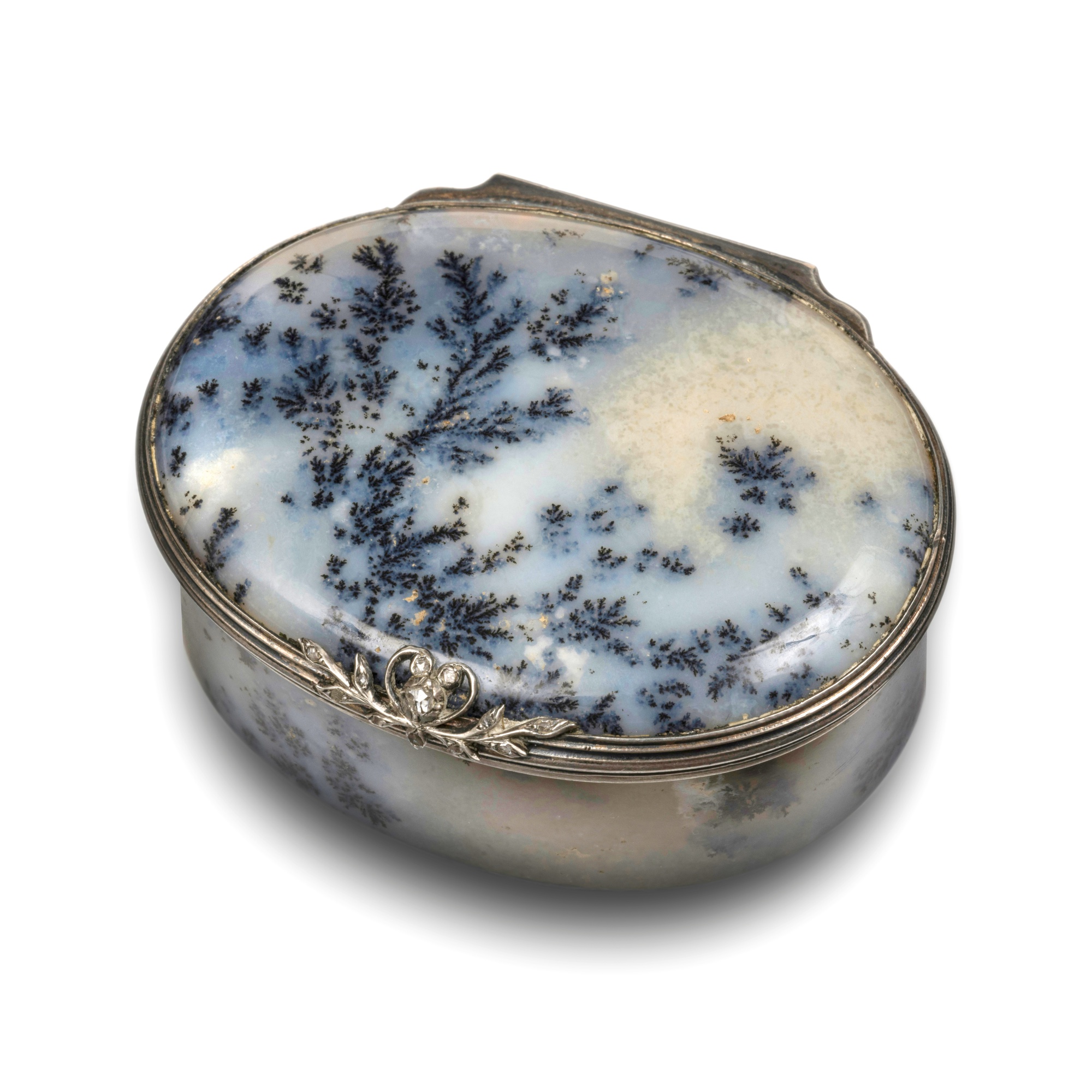 A moss agate snuff box with jewelled mounts, Paris, mid-19th century ...