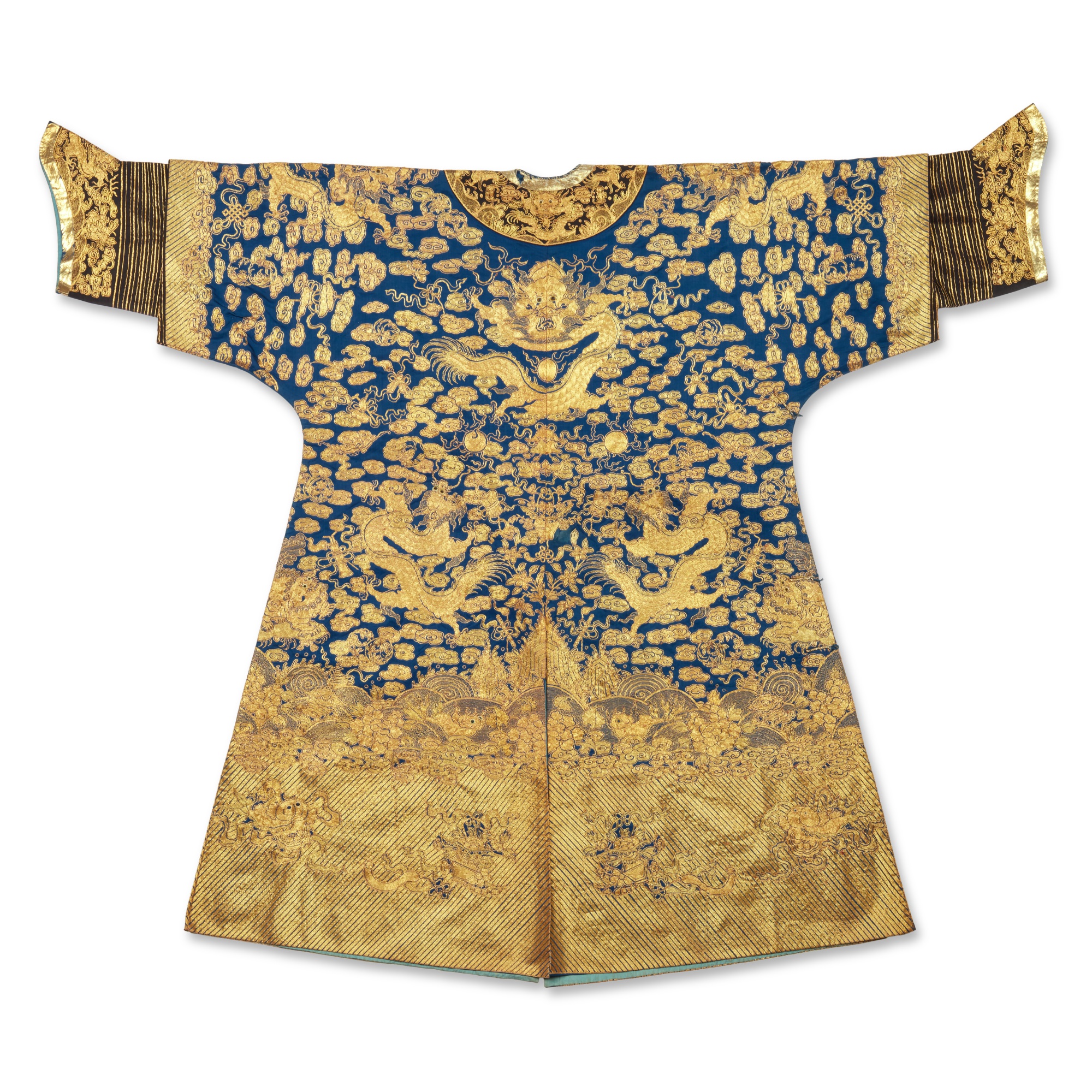 A blue-ground silk embroidered 'dragon' robe (Jifu), Late Qing dynasty ...