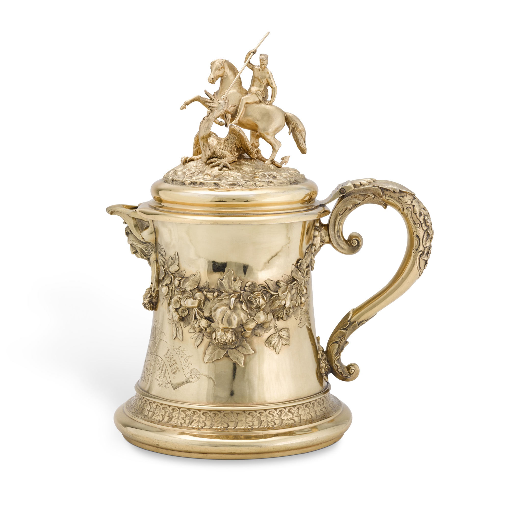 Knighton Races, 1875. A Victorian silver-gilt racing trophy ewer ...